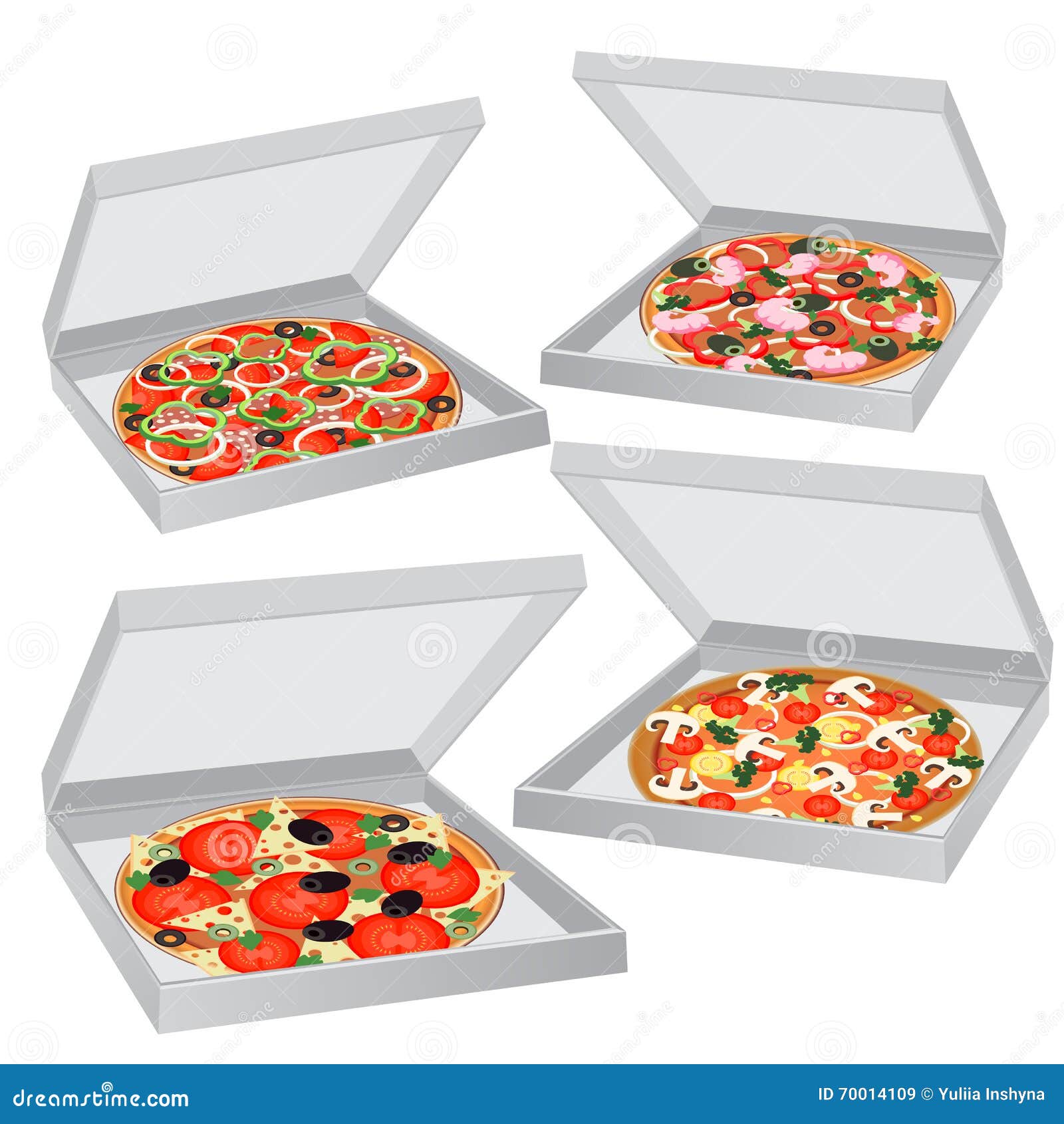 Set pizza boxes stock vector. Illustration of background - 70014109