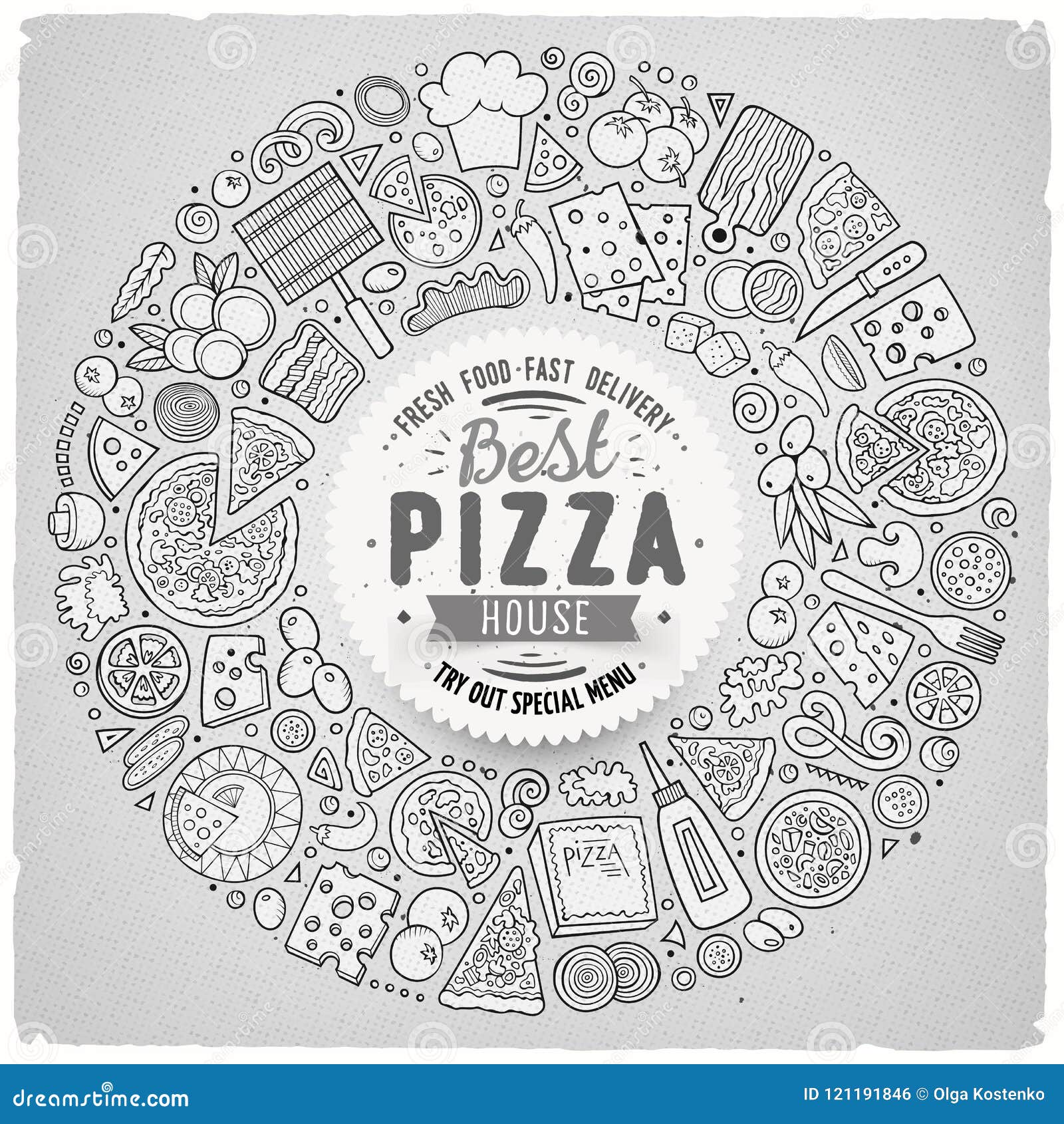 Set of Pizza Cartoon Doodle Objects, Symbols and Items Stock Vector ...