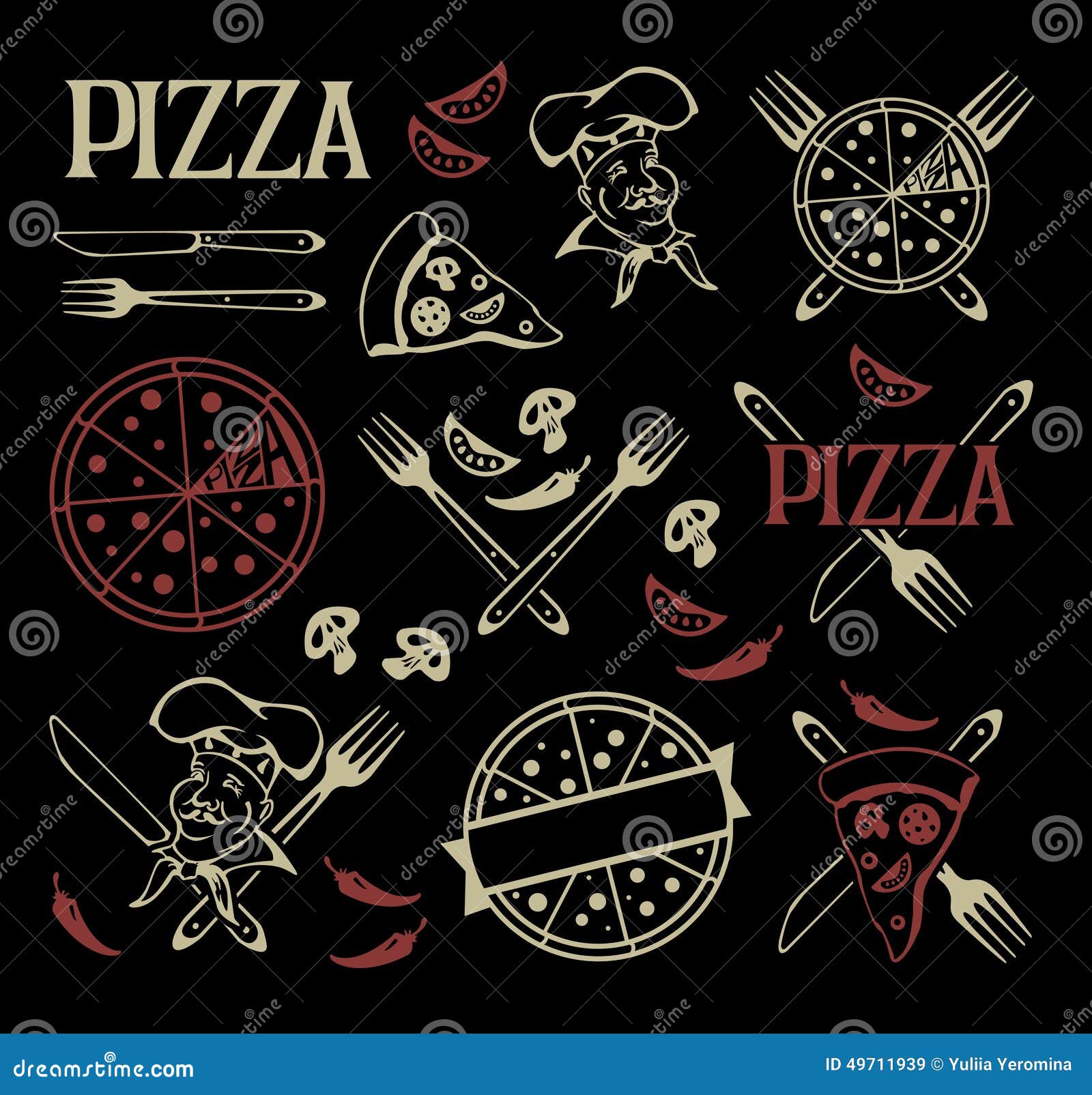 Pizza Icons, Labels, Logos, Symbols And Design Elements Cartoon Vector ...