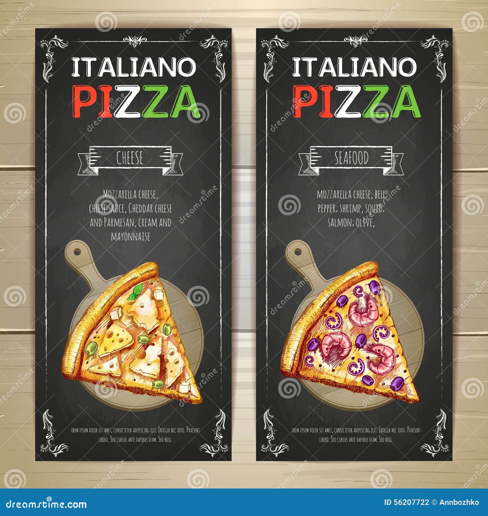 Set of pizza menu banners stock vector. Illustration of poster - 56207722