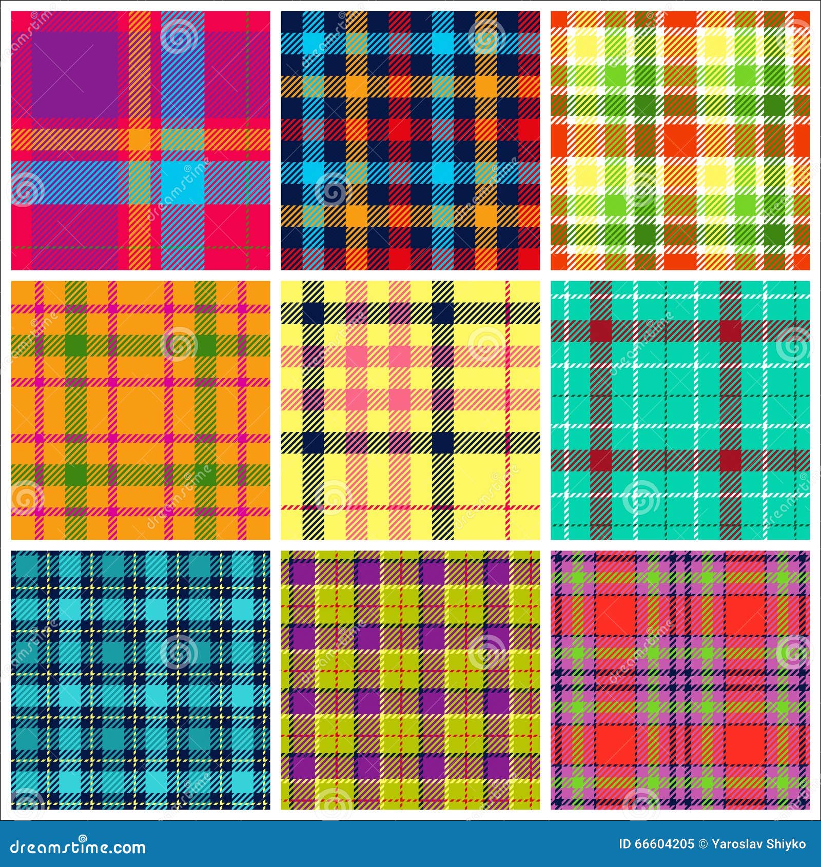 Set of Plaid Seamless Patterns. Bright Colors Stock Vector ...
