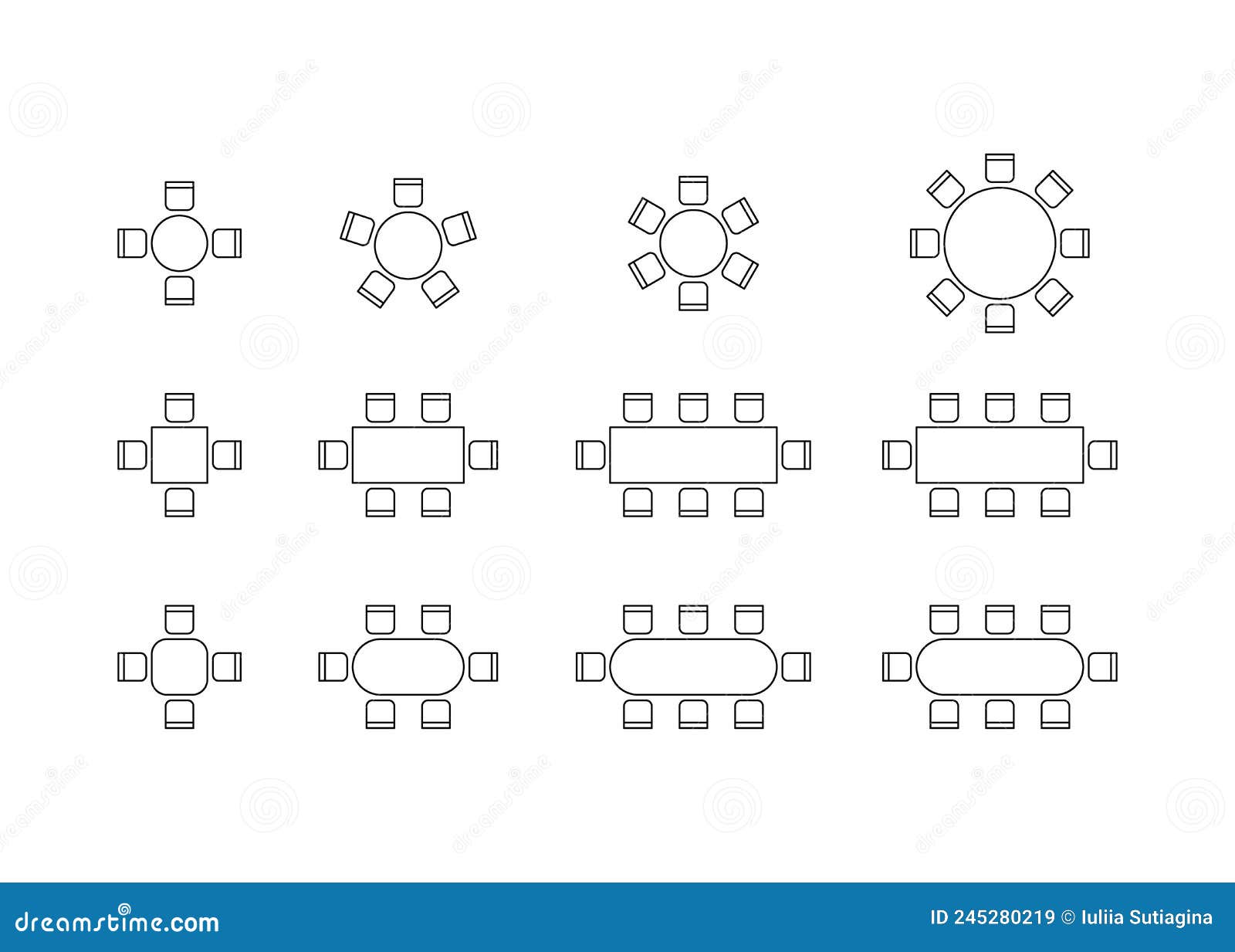 Set of Plan for Arranging Seats and Tables in Interior, Layout Graphic ...