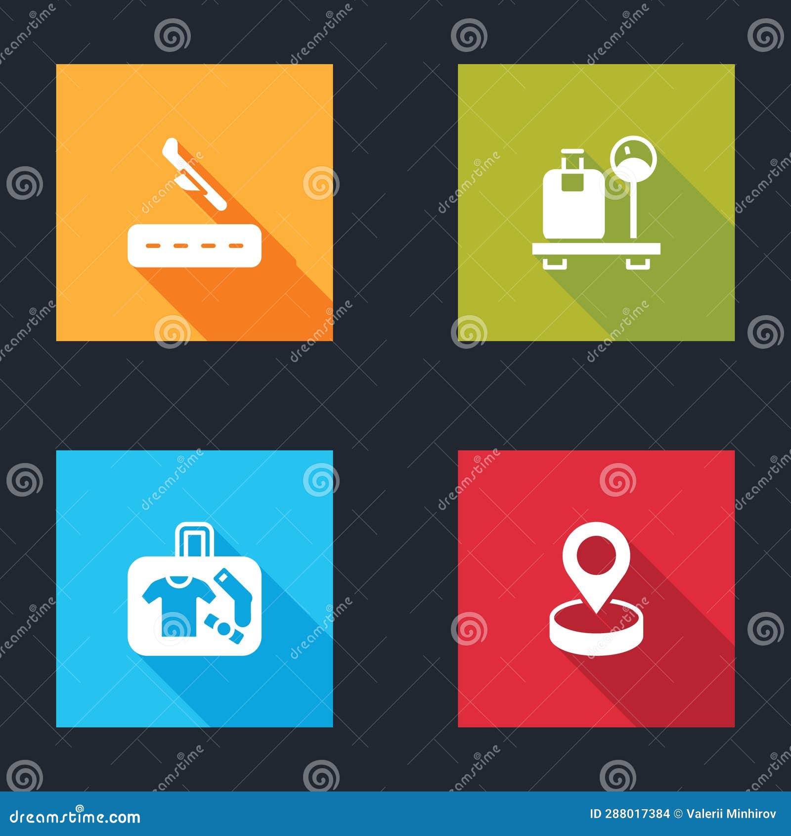 Set Plane Landing, Scale with Suitcase, Suitcase and Location Icon ... Set Plane Landing, Scale with Suitcase, Suitcase and Location Icon ...