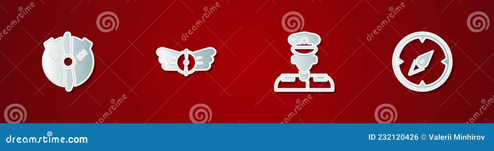 Set Plane Propeller, Aviation Emblem, Pilot and Compass Icon. Vector ...