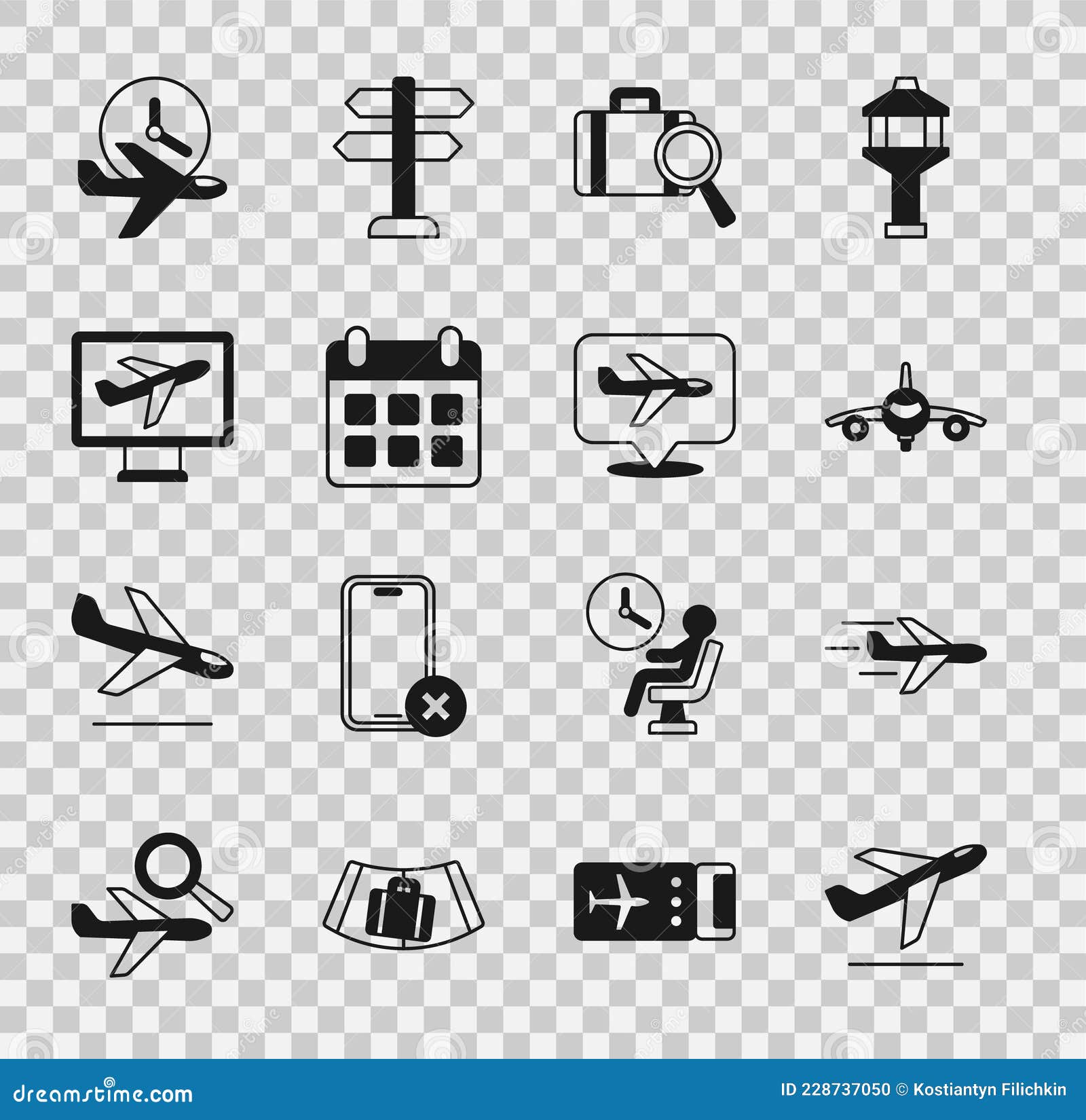 Set Plane Takeoff, Lost Baggage, Calendar and Airplane, Flight Time and ... Set Plane Takeoff, Lost Baggage, Calendar and Airplane, Flight Time and ...