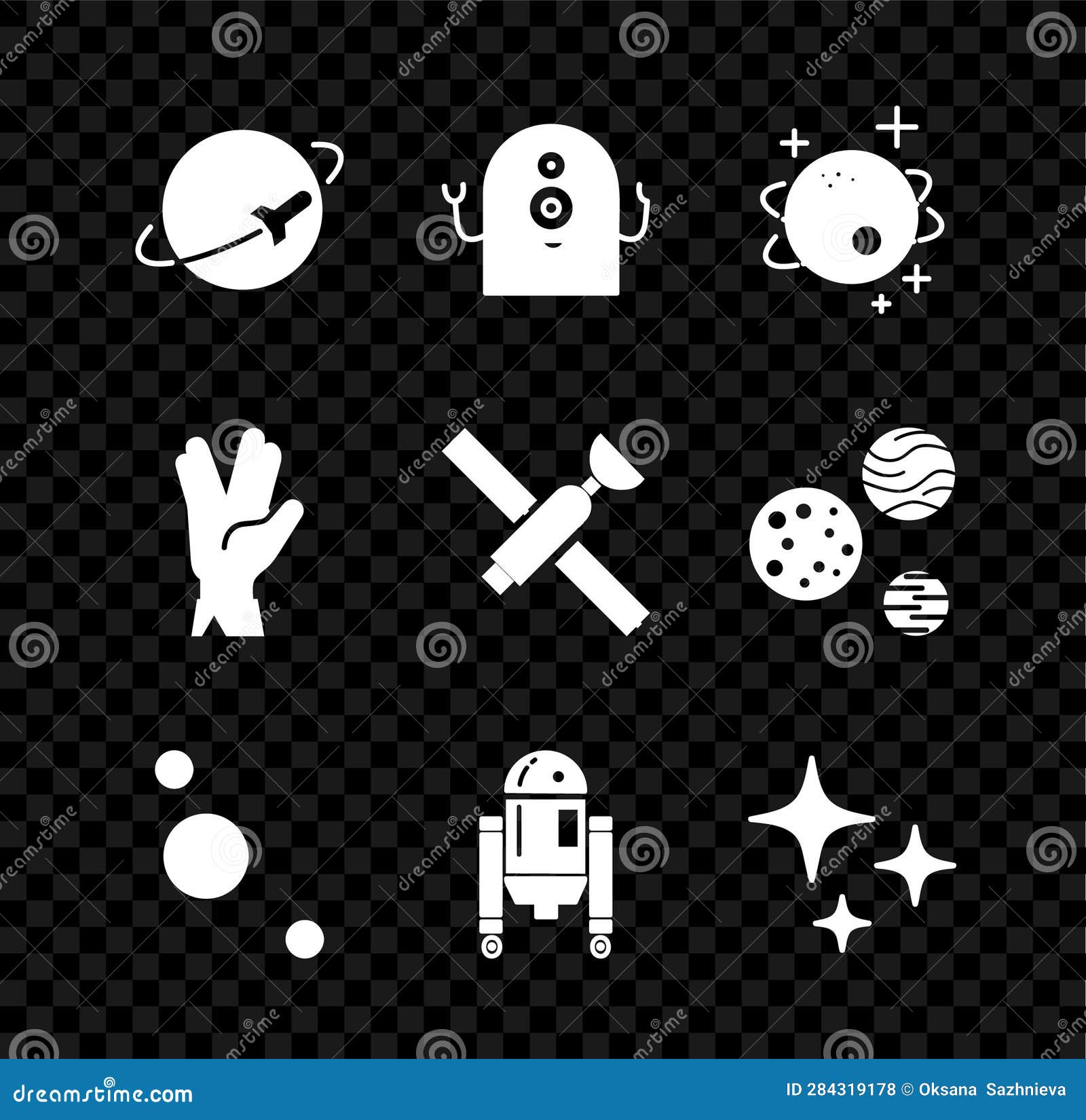 Set Planet, Alien, Solar System, Robot, Falling Star, Vulcan Salute and ...