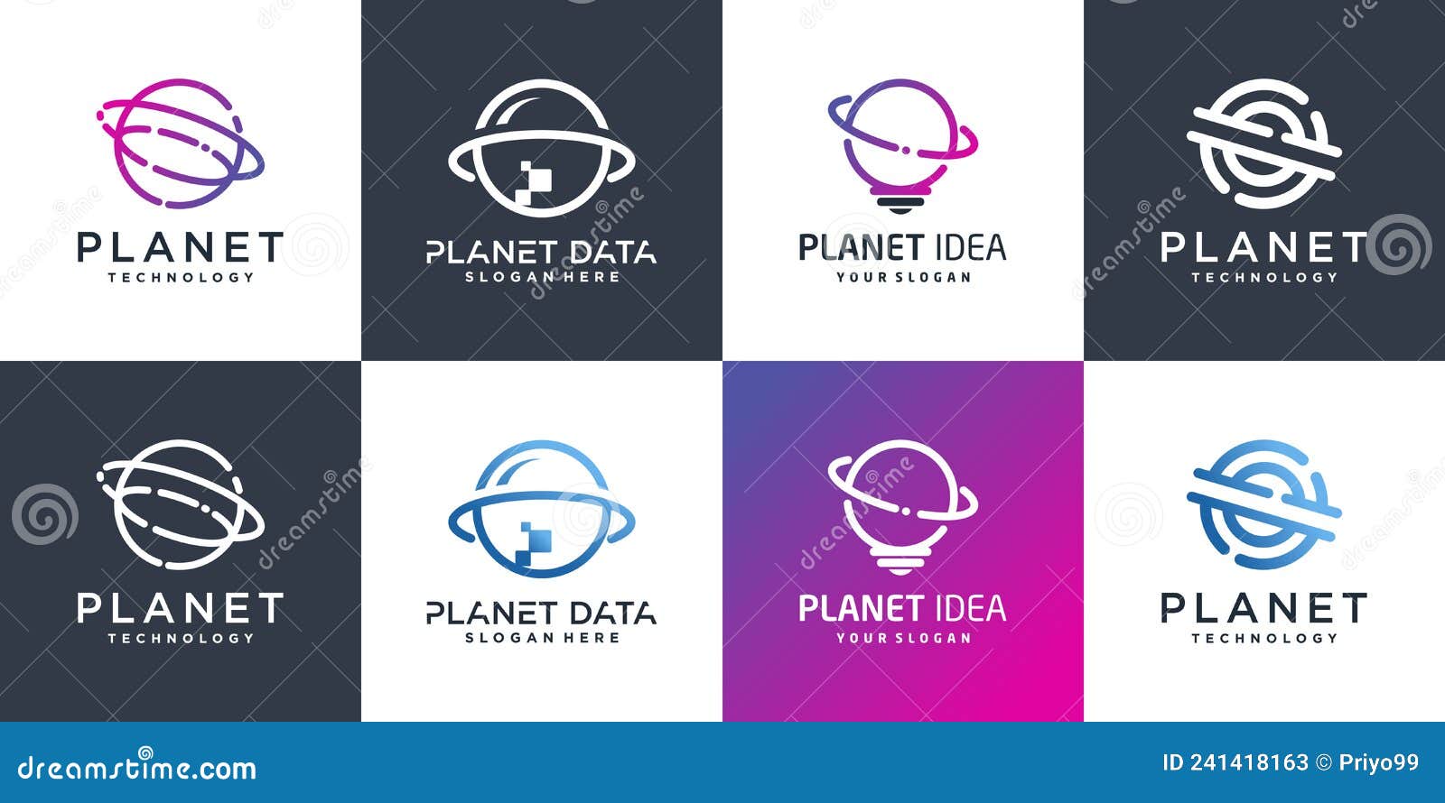 Set of Planet Logo Collection with Different Elements Style Premium ...