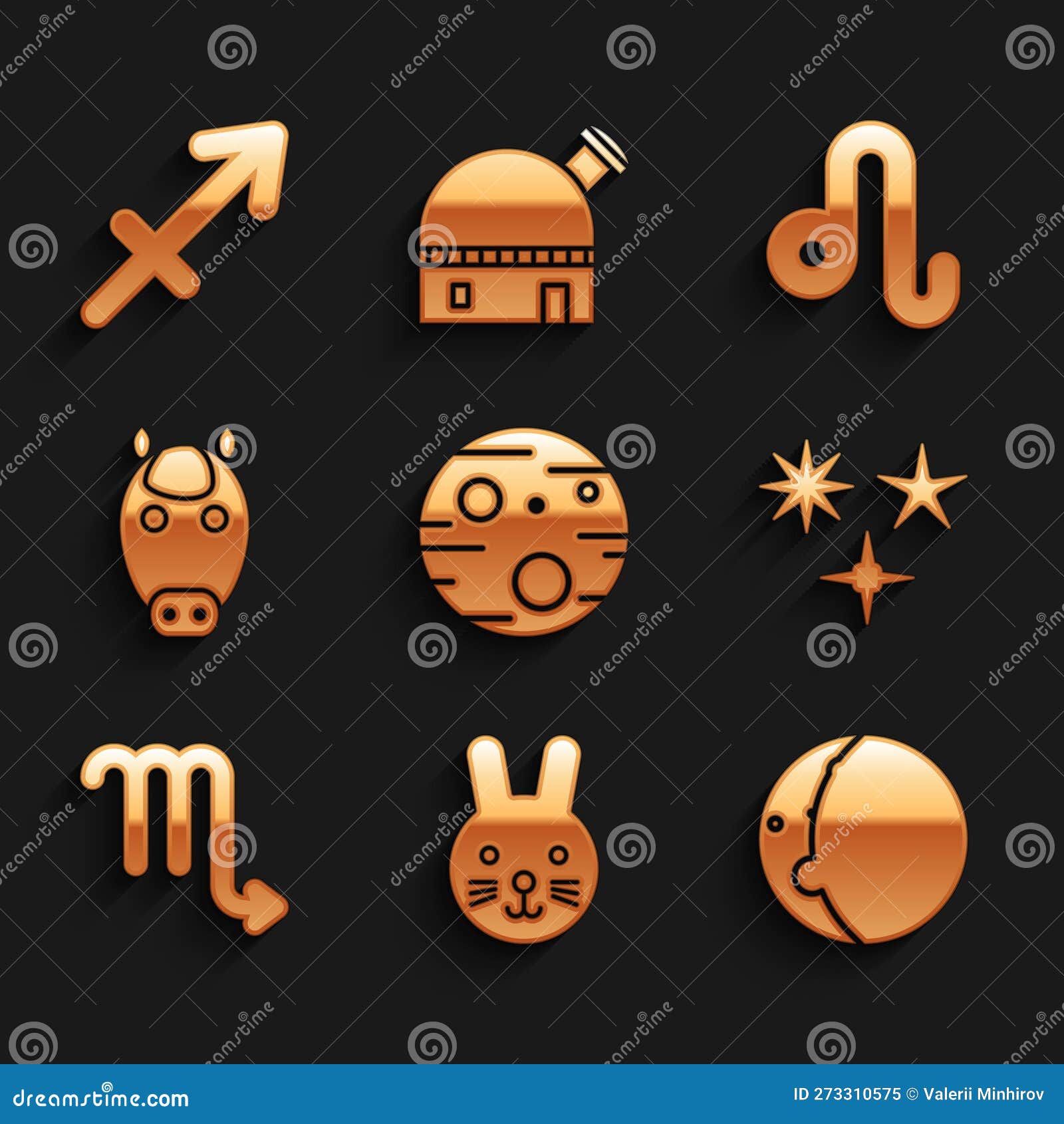 Set Planet Mars, Rabbit Zodiac, Eclipse of the Sun, Falling Star ...