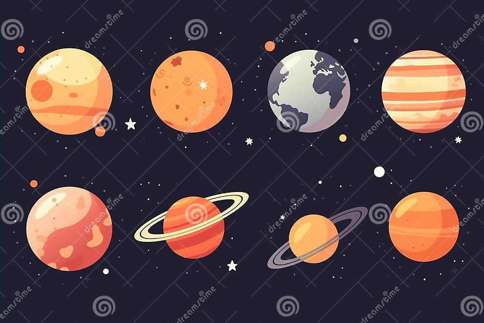 Set of Planets in Cartoon Style Stock Illustration - Illustration of ...