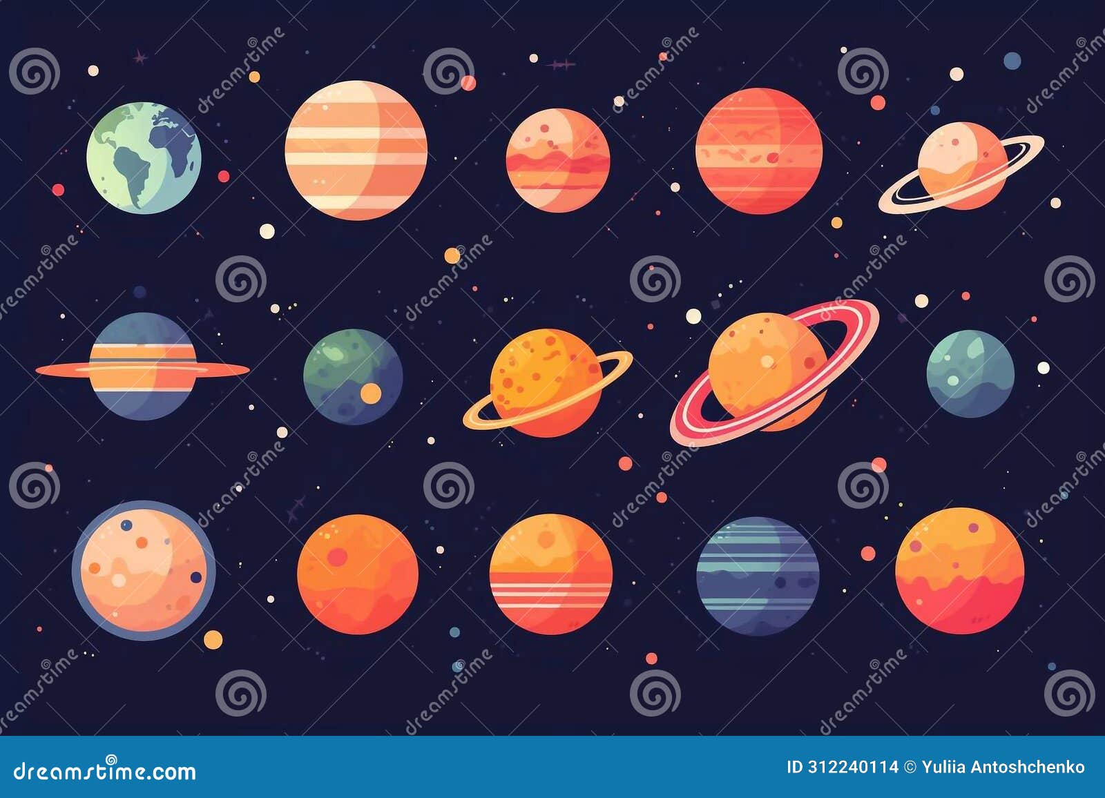 Set of Planets in Cartoon Style Stock Illustration - Illustration of ...