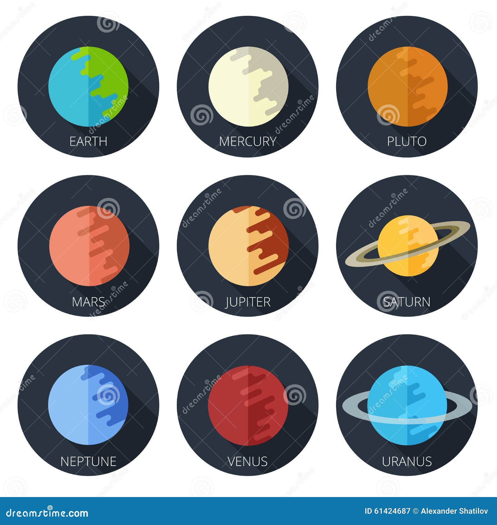 Set Planets Solar System Cartoon Style Flat Icon Stock Vector