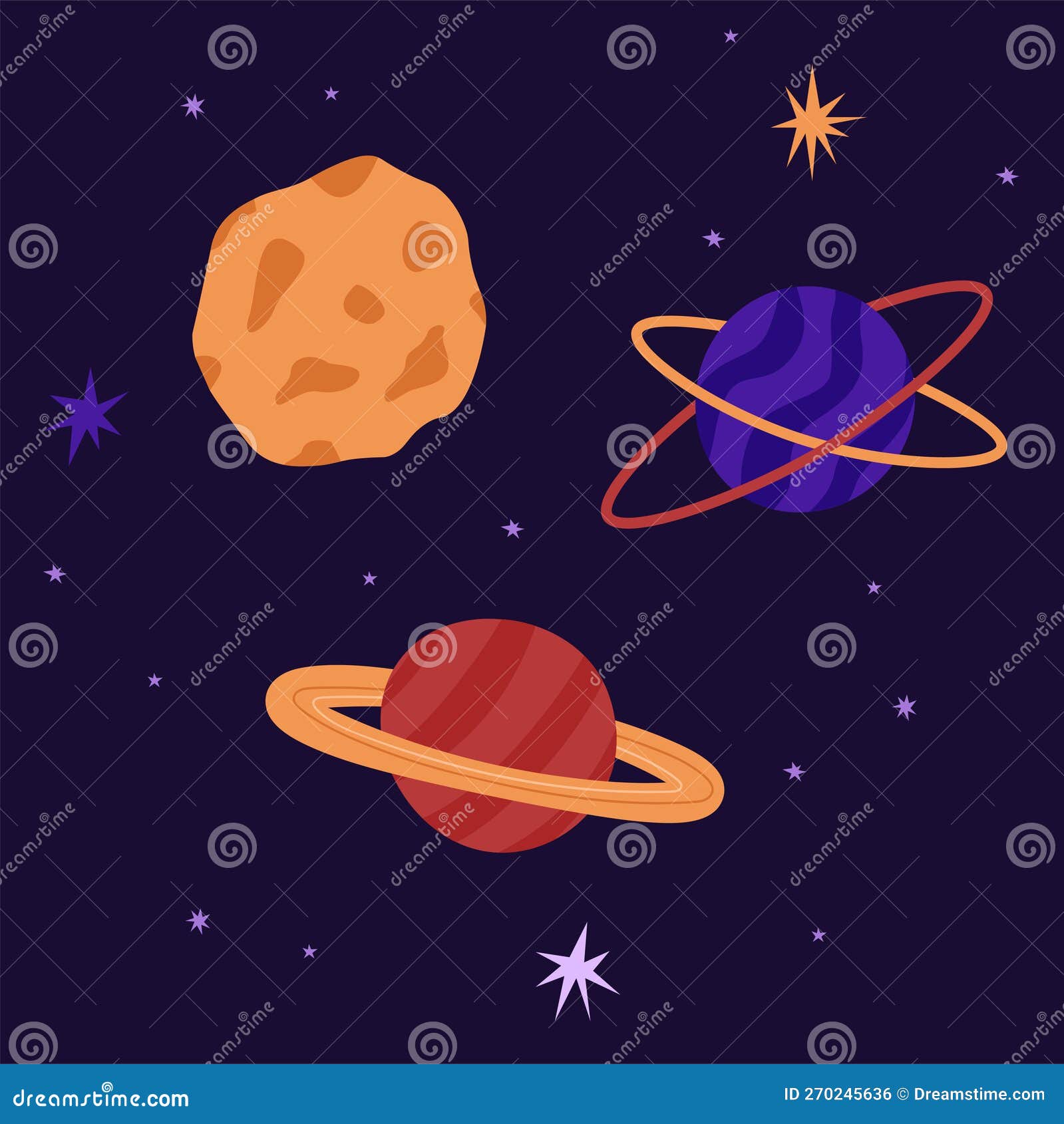 Set of Planets and Stars in Outer Space Vector Illustration. Different ...