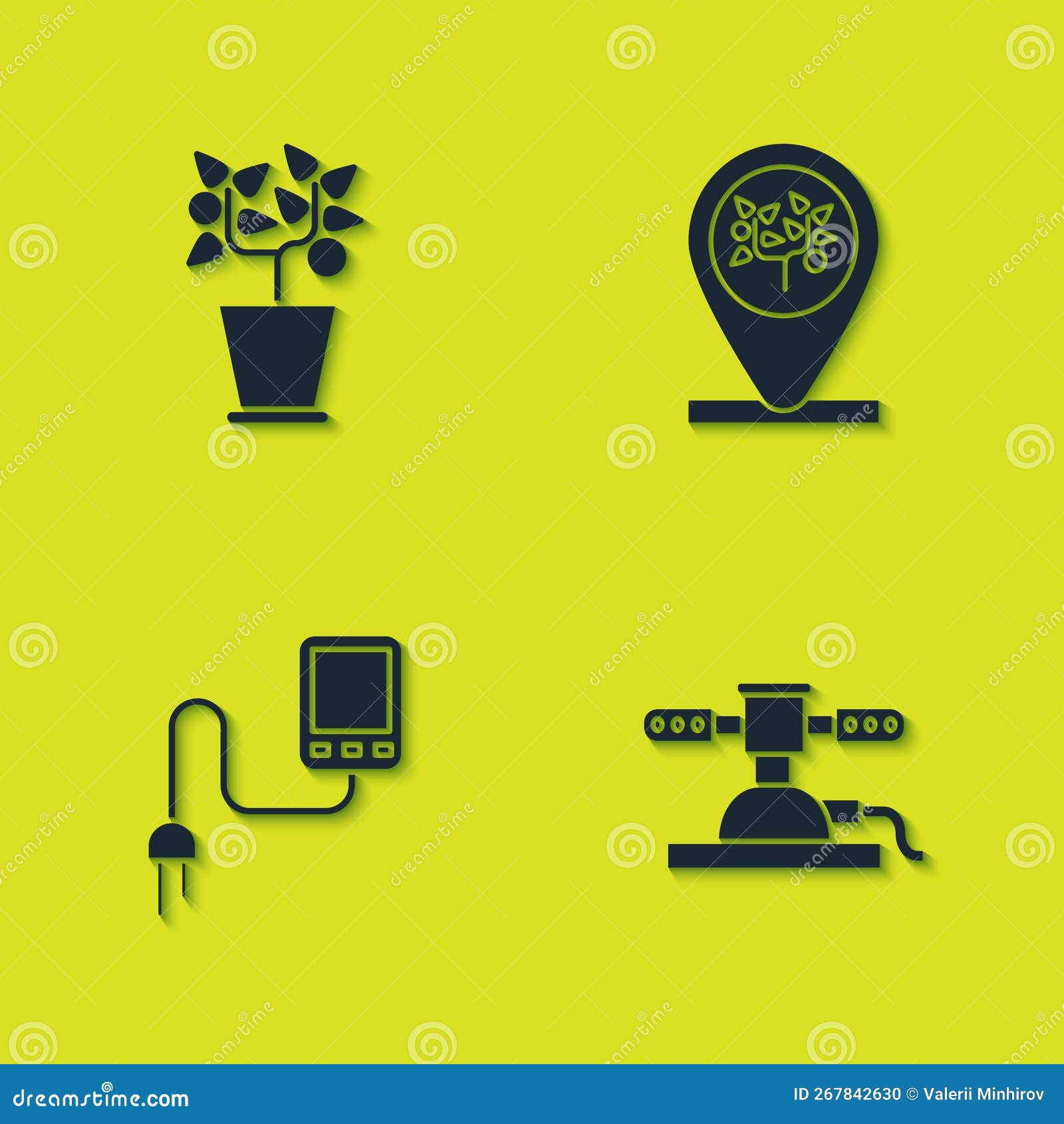 Set Plant in Pot, Automatic Irrigation Sprinklers, Sensor and Location ...