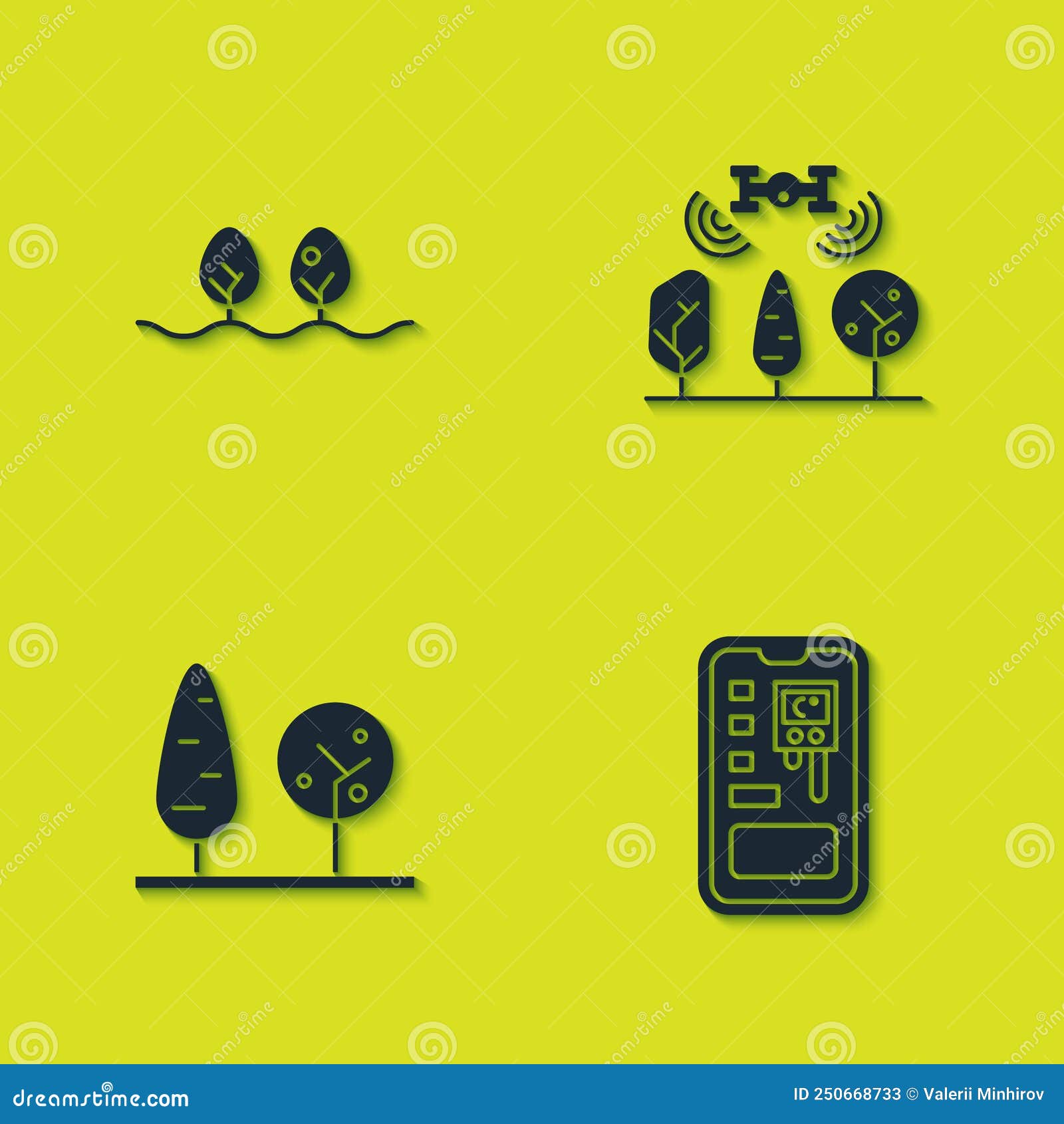 Set Plant, Smart Control Farming System, Trees and with Drone Icon ...