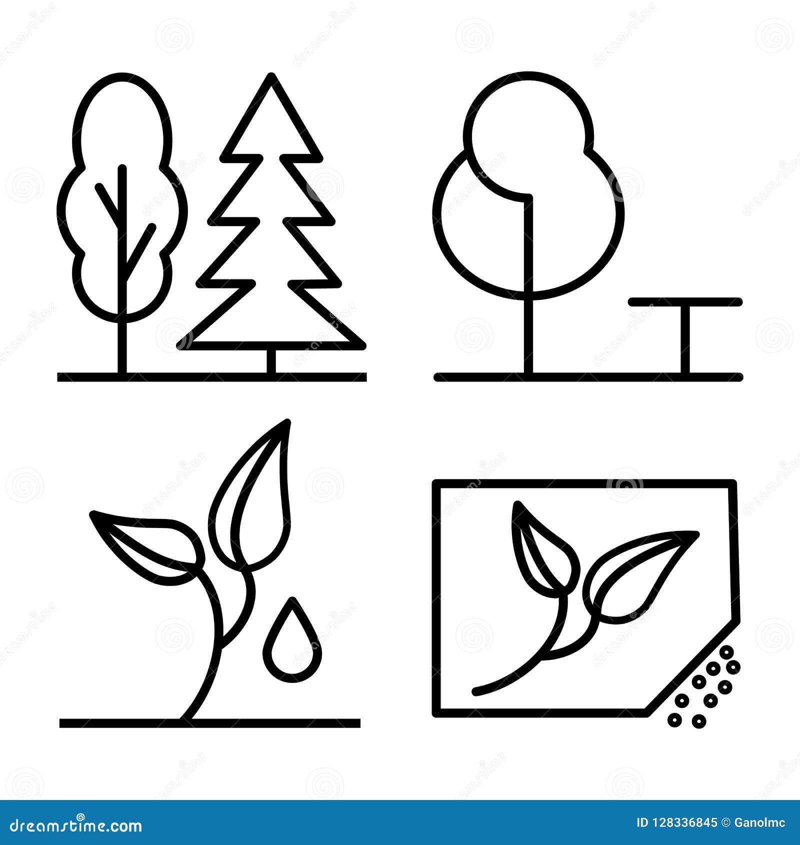 Set of Plants and Trees Thin Line Icon 48x48. Simple Minimal Pictogram ...