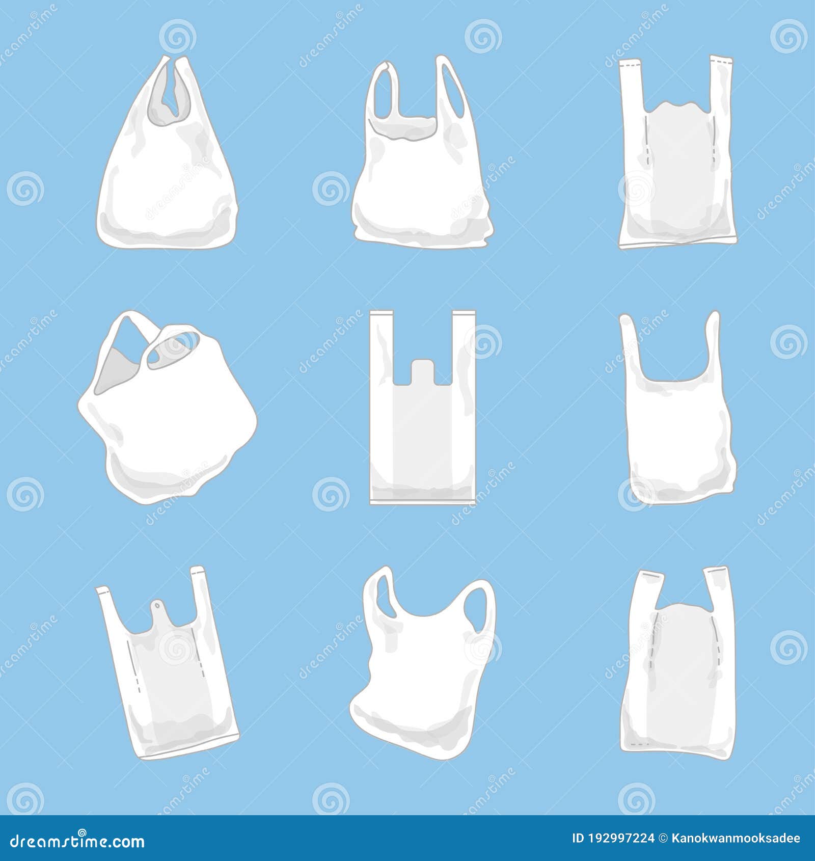 Set of Plastic Bags Hand-drawn Isolated on Blue Background. Cartoon ...