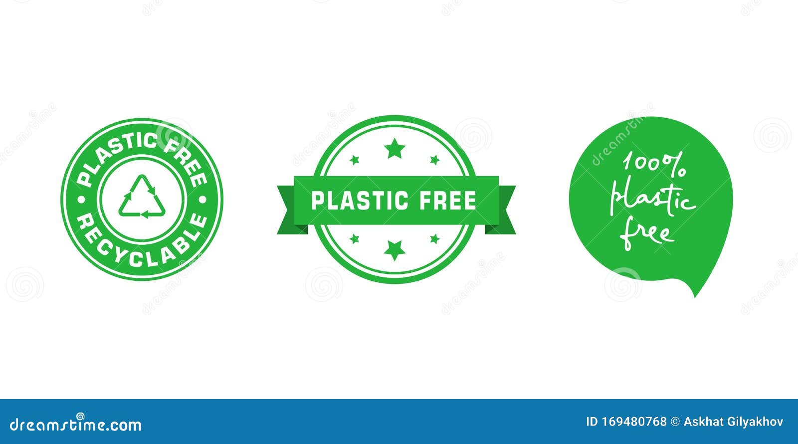 Set of Plastic Free Green Emblems. Eco Friendly Concept Design Elements ...