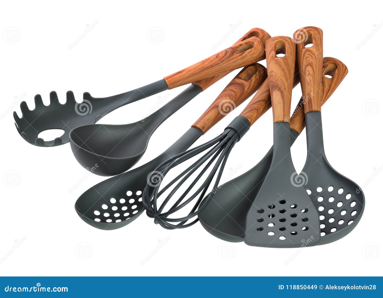 Set of Plastic Kitchen Utensils Isolated on a White Background Stock ...