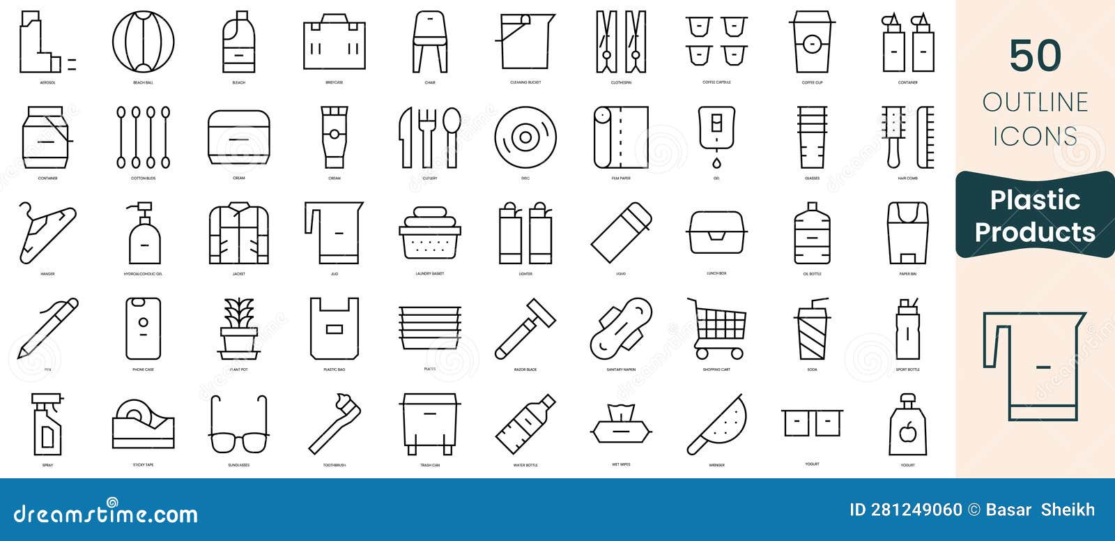 Set of Plastic Products Icons. Thin Linear Style Icons Pack Stock ... Set of Plastic Products Icons. Thin Linear Style Icons Pack Stock ...