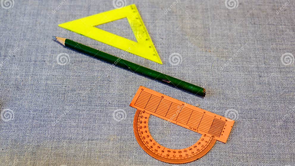 Set of Plastic Rulers and a Protractor between the Pencil Stock Photo ...