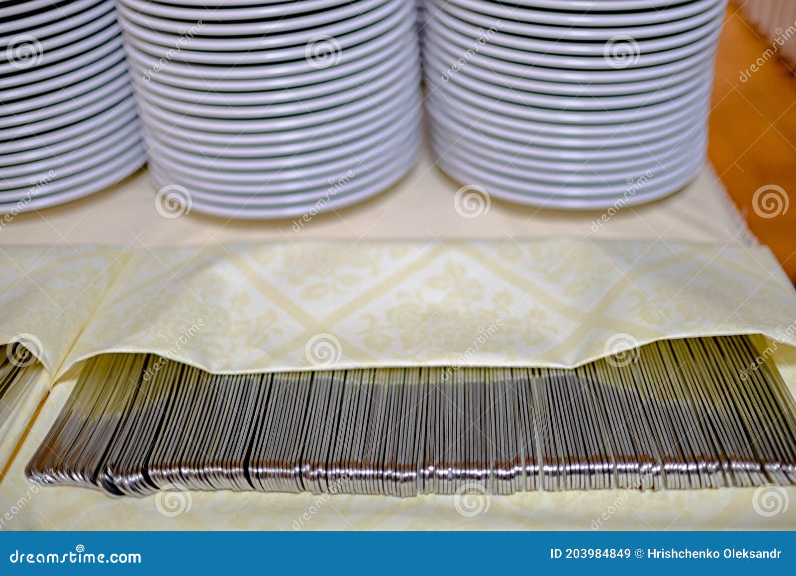 A Set of Plates and Cutlery for the Buffet Stock Image - Image of draw ...