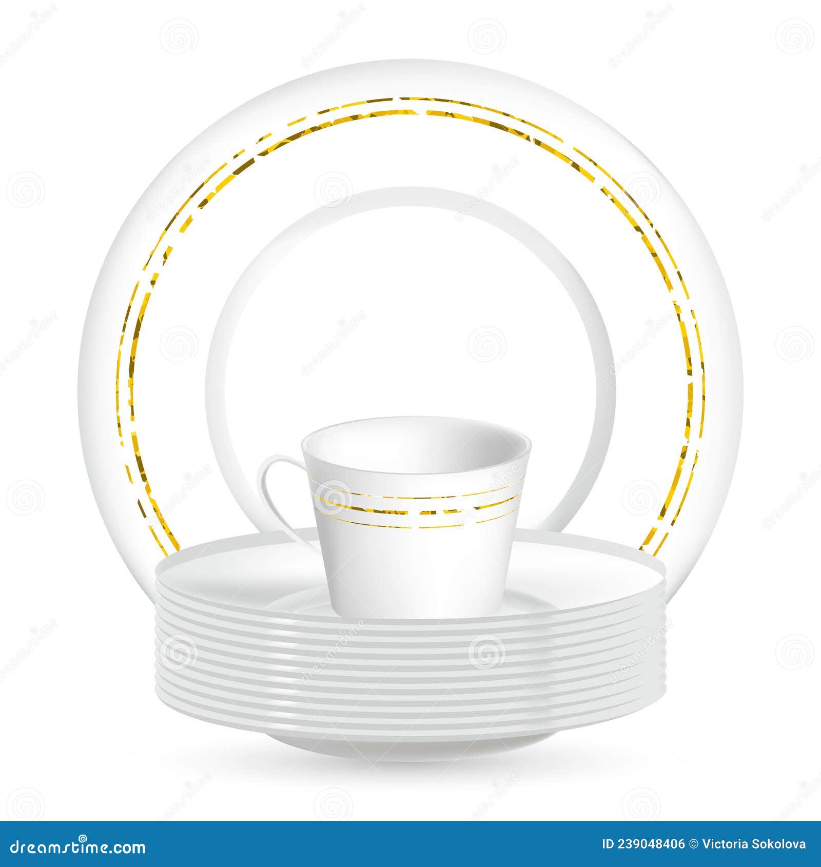 Set Of Plates Stacked And One In Form Of Frame. Vector Illustration ...