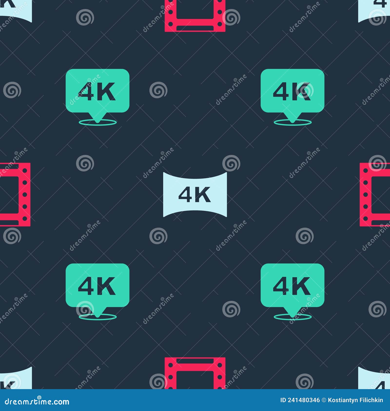 Set Play Video, Screen Tv with 4k and Ultra HD on Seamless Pattern ...
