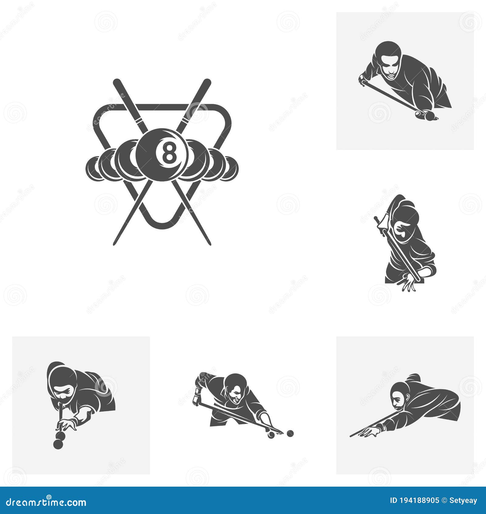 Set of Player Billiards Logo Design Vector. Illustration Stock Vector ...