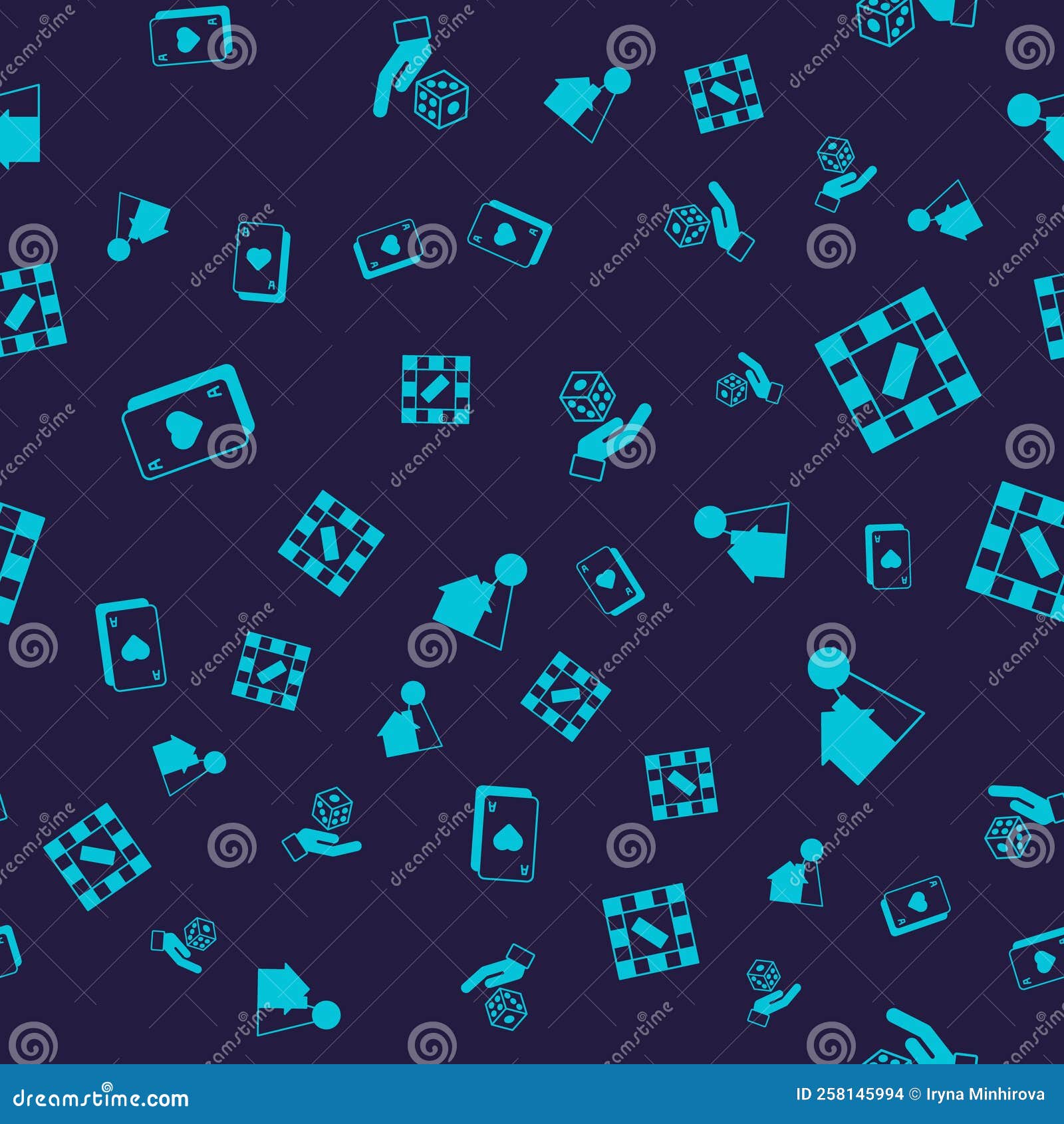 Set Playing Cards, Board Game, Game Dice and Chip for Board on Seamless ...