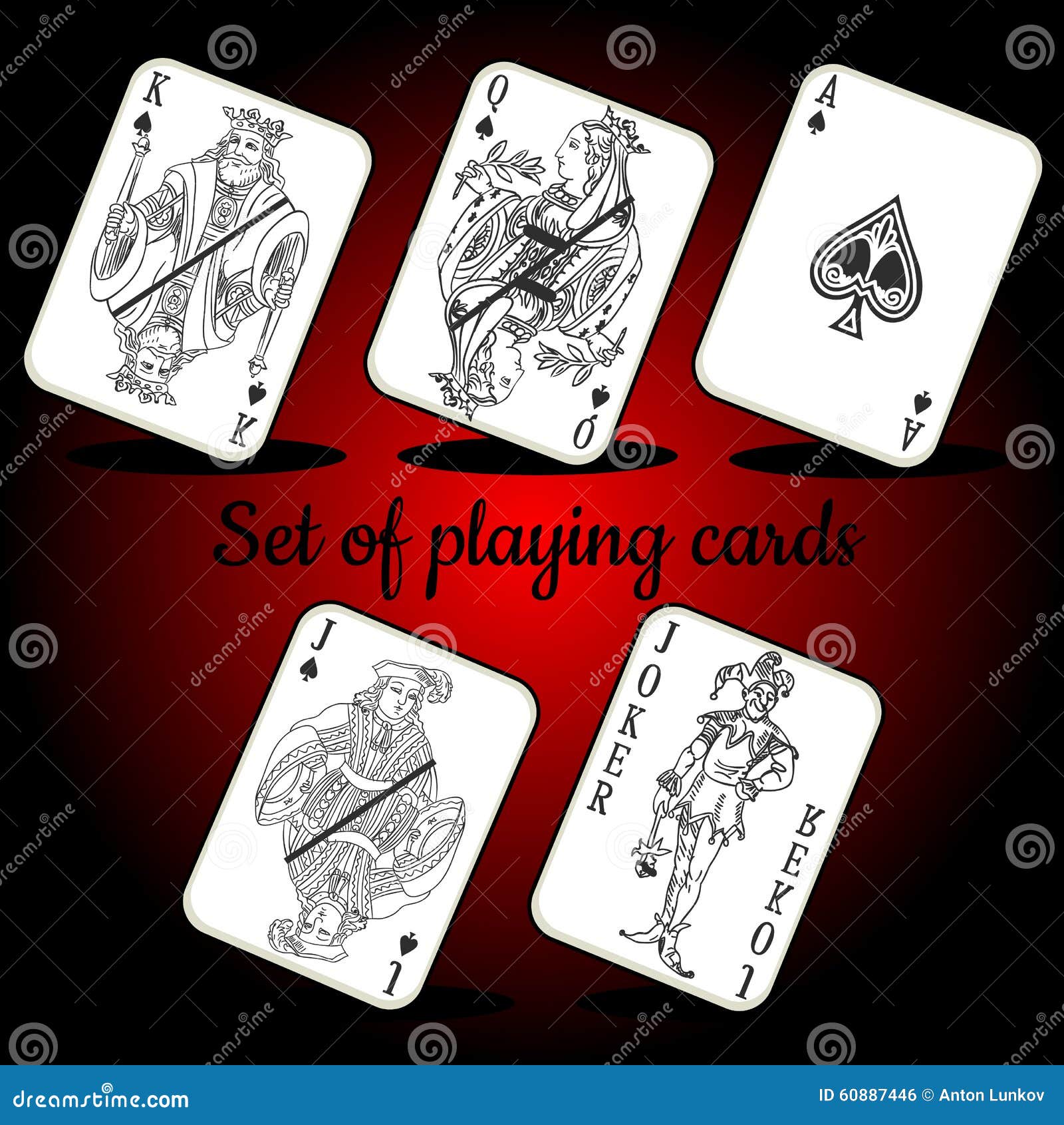 Set of Playing Cards on a Red Background Stock Vector - Illustration of ...