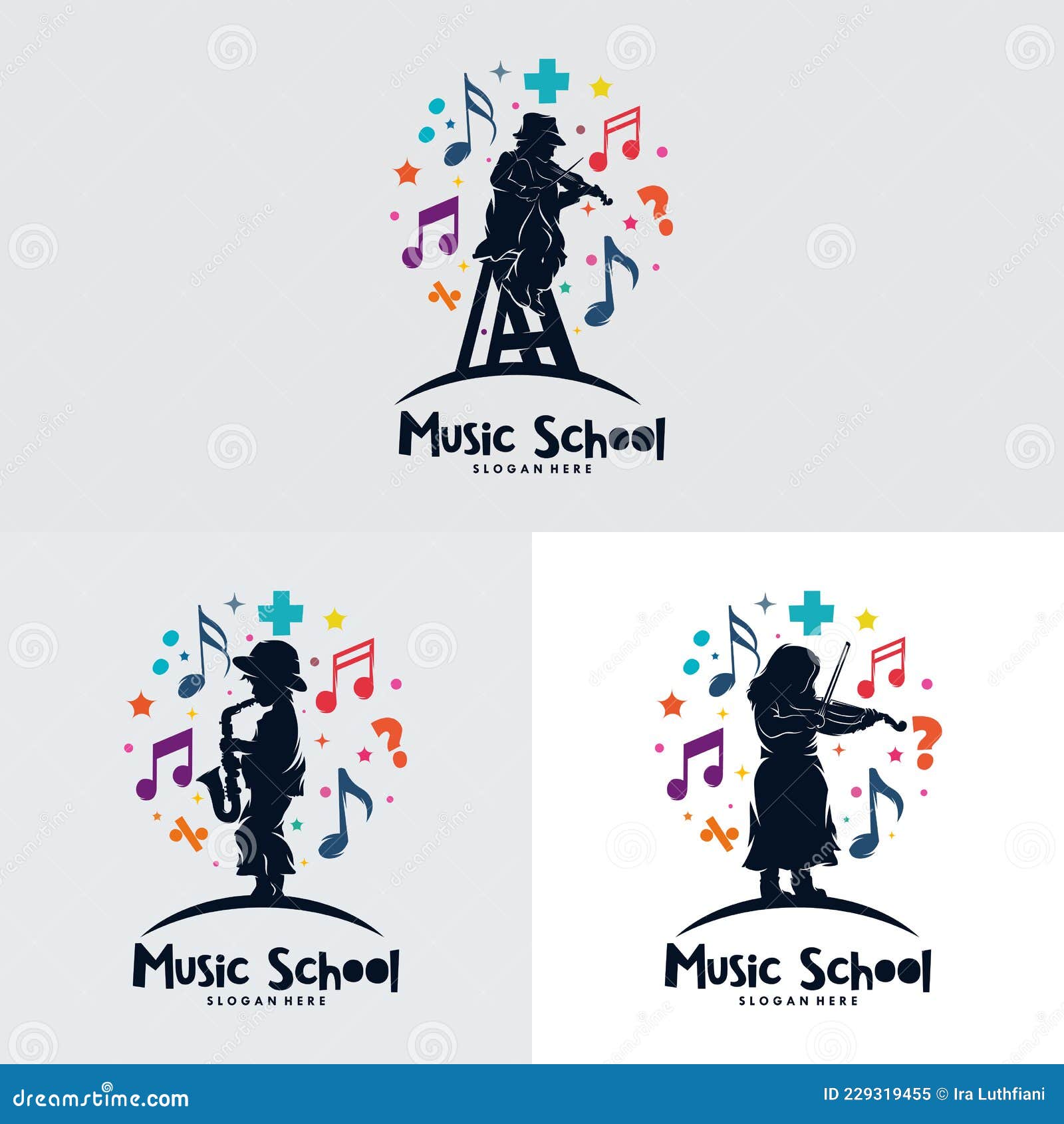 Set of Playing and Learning Music Logo Design Stock Vector ...