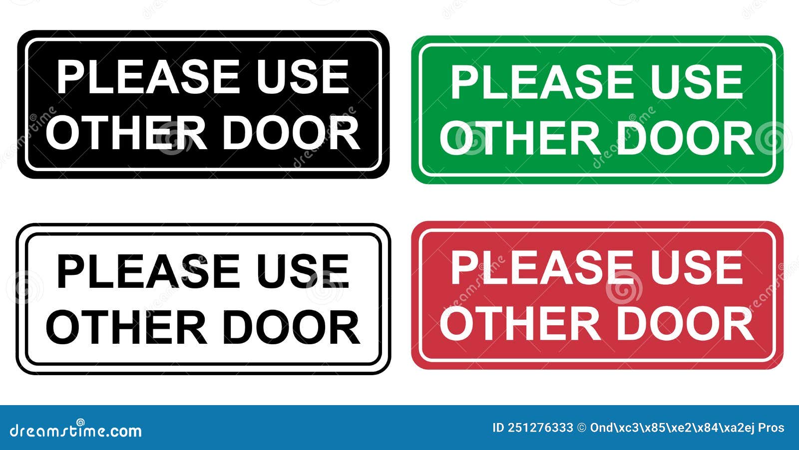 Set of Please Use Other Door Graphic Icon, Information Label, Notice ...
