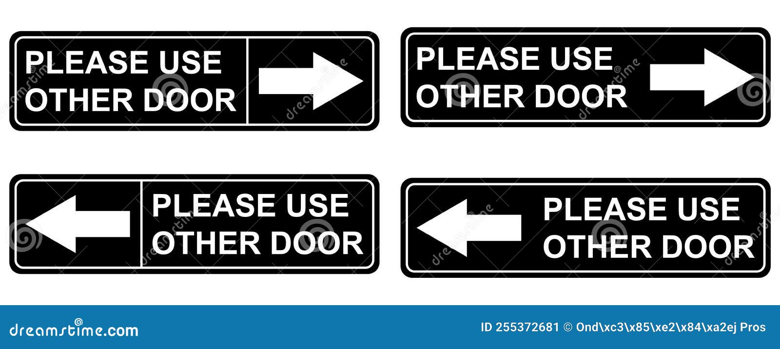 Set of Please Use Other Door Graphic Icon, Information Label, Notice ...