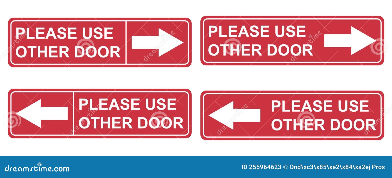 Set of Please Use Other Door Graphic Icon, Information Label, Notice ...
