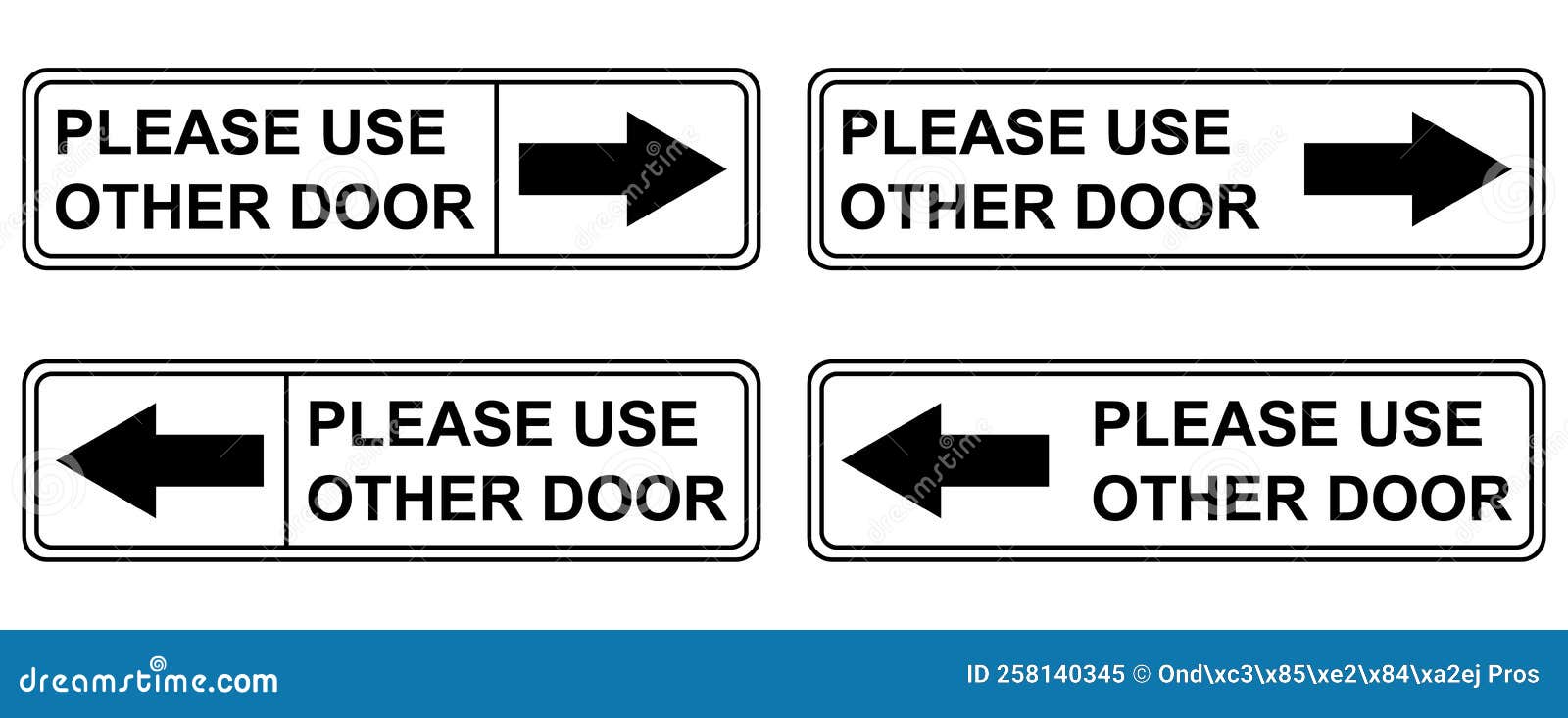 Set of Please Use Other Door Graphic Icon, Information Label, Notice ...