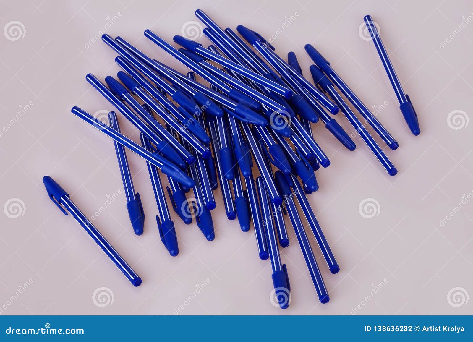 Blue Plastic Pens Isolated on White Stock Photo - Image of heap ...