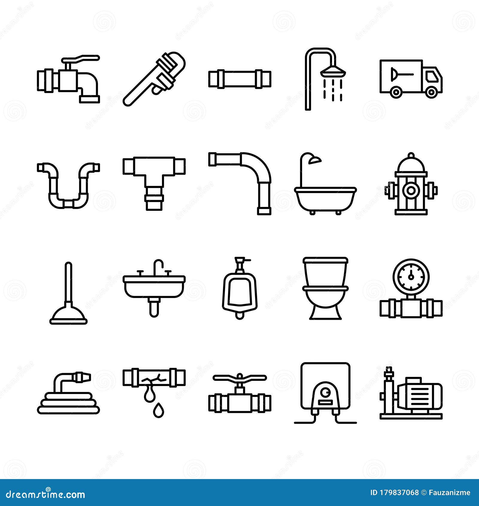 Set of Plumber Tools Outline Icon Style Stock Vector - Illustration of ...