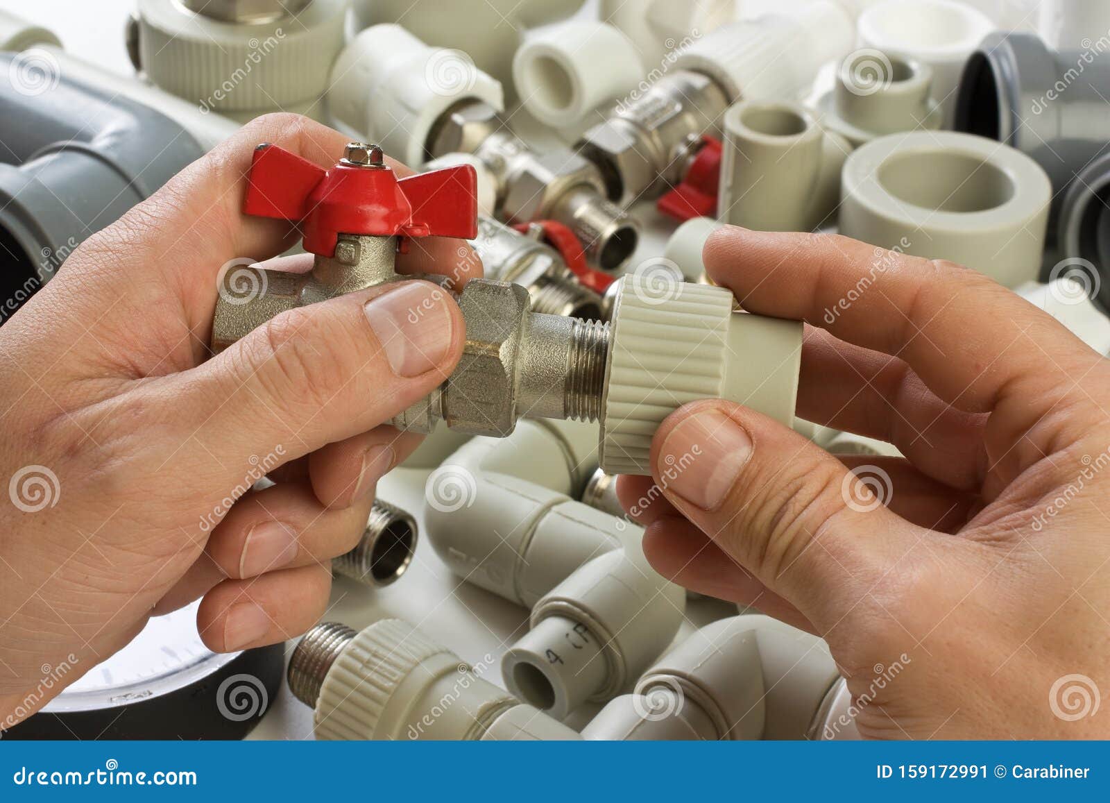 Plumbing Fittings in His Hand Stock Image - Image of installing ...