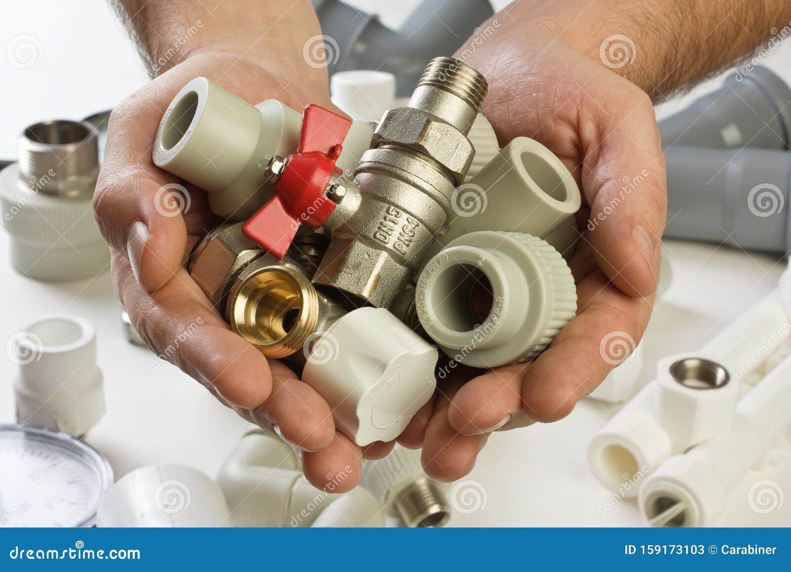 Plumbing Fittings in His Hand Stock Image - Image of chrome, hydrant ...