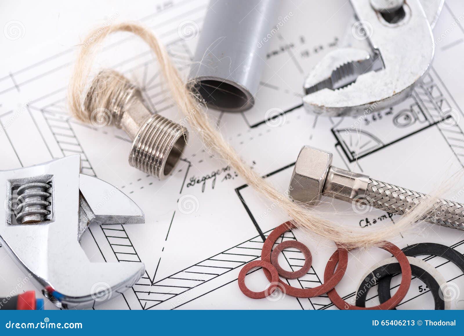 Set of plumbing materials stock image. Image of equipment - 65406213