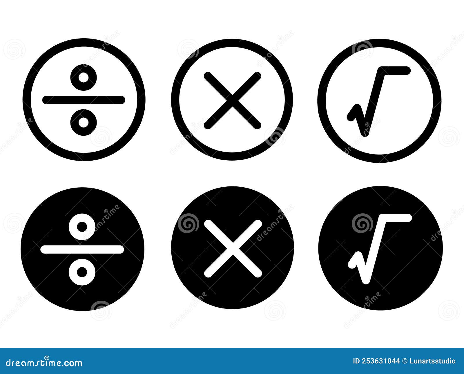 Set of Plus Minus Multiply Devide Root Mathematics Symbol Modern Style ...