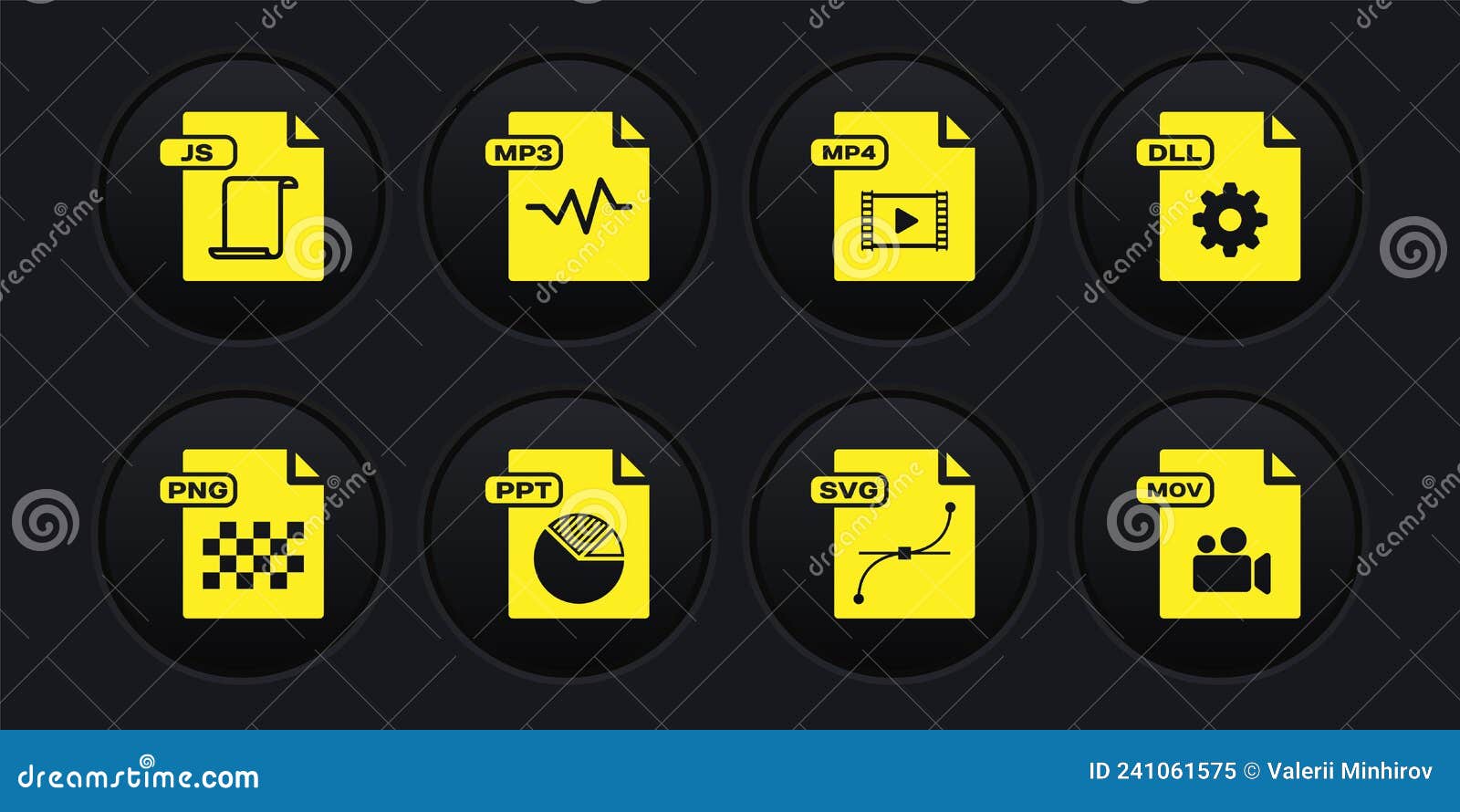 Set PNG File Document, DLL, PPT, SVG, MP4, MP3, MOV and JS Icon. Vector ... Set PNG File Document, DLL, PPT, SVG, MP4, MP3, MOV and JS Icon. Vector ...