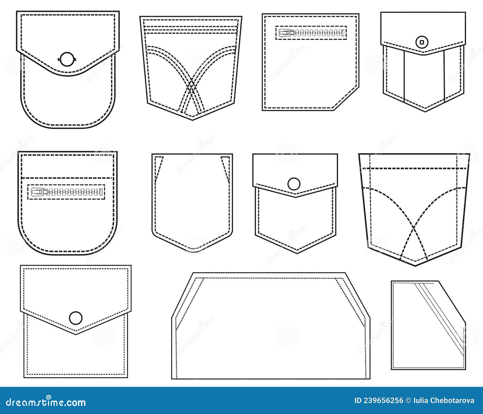 Set of Pockets, Line Art, Simple Icons Stock Vector - Illustration of ...