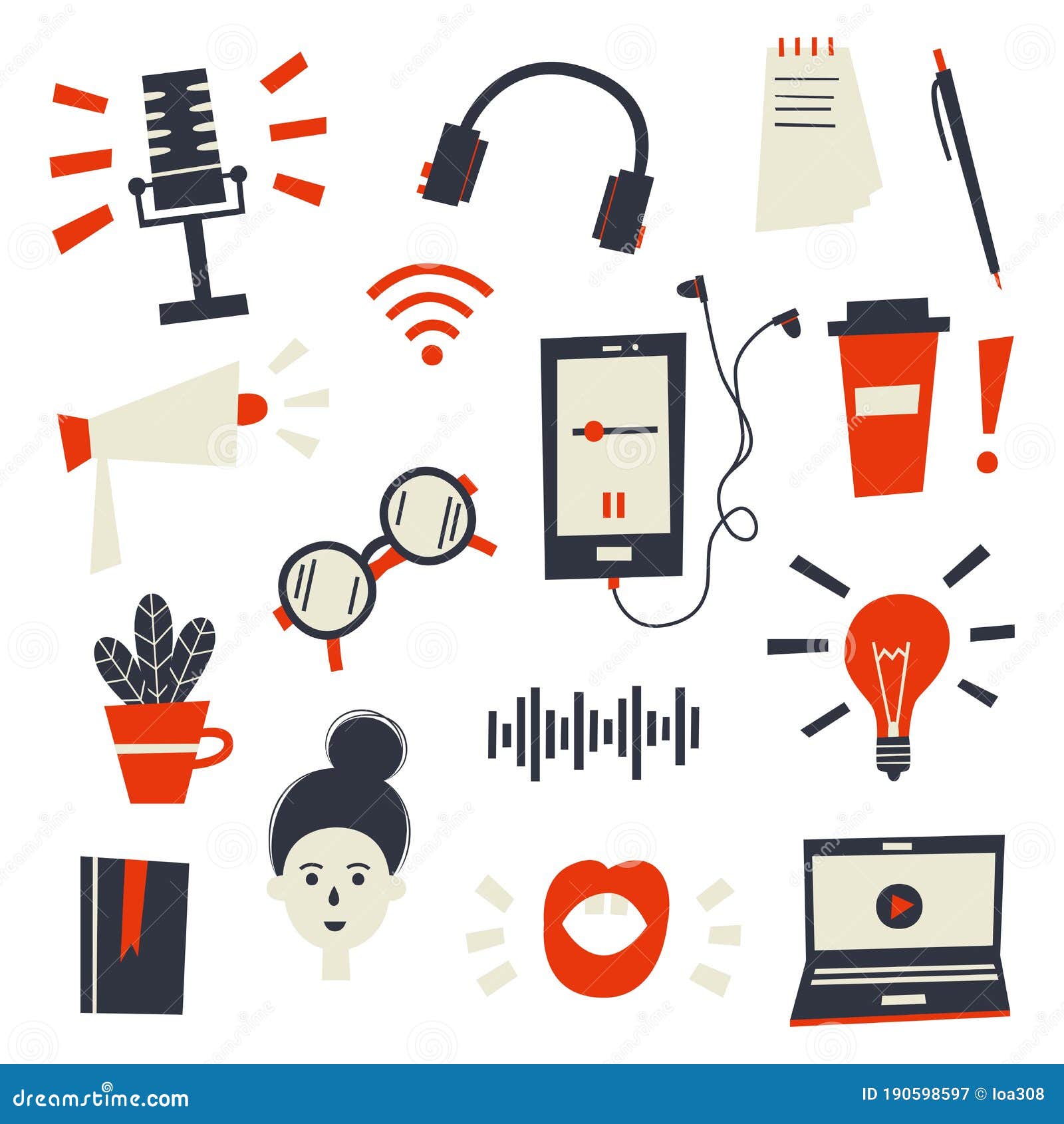 Set of Podcast, Blog Elements - Vector Illustration, Isolated Stock ...