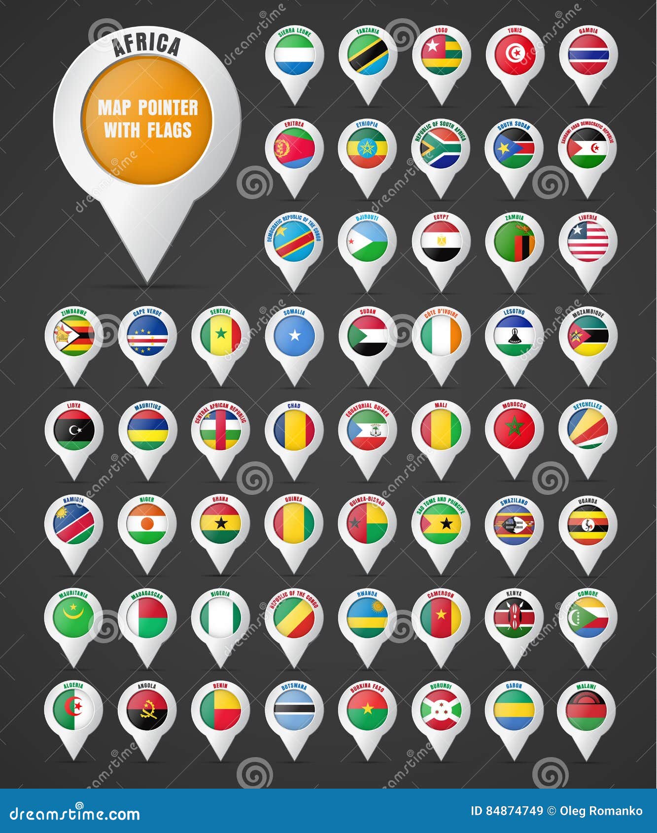 Set the Pointer To the Map with the Flag of the Countries of Afr Stock ...