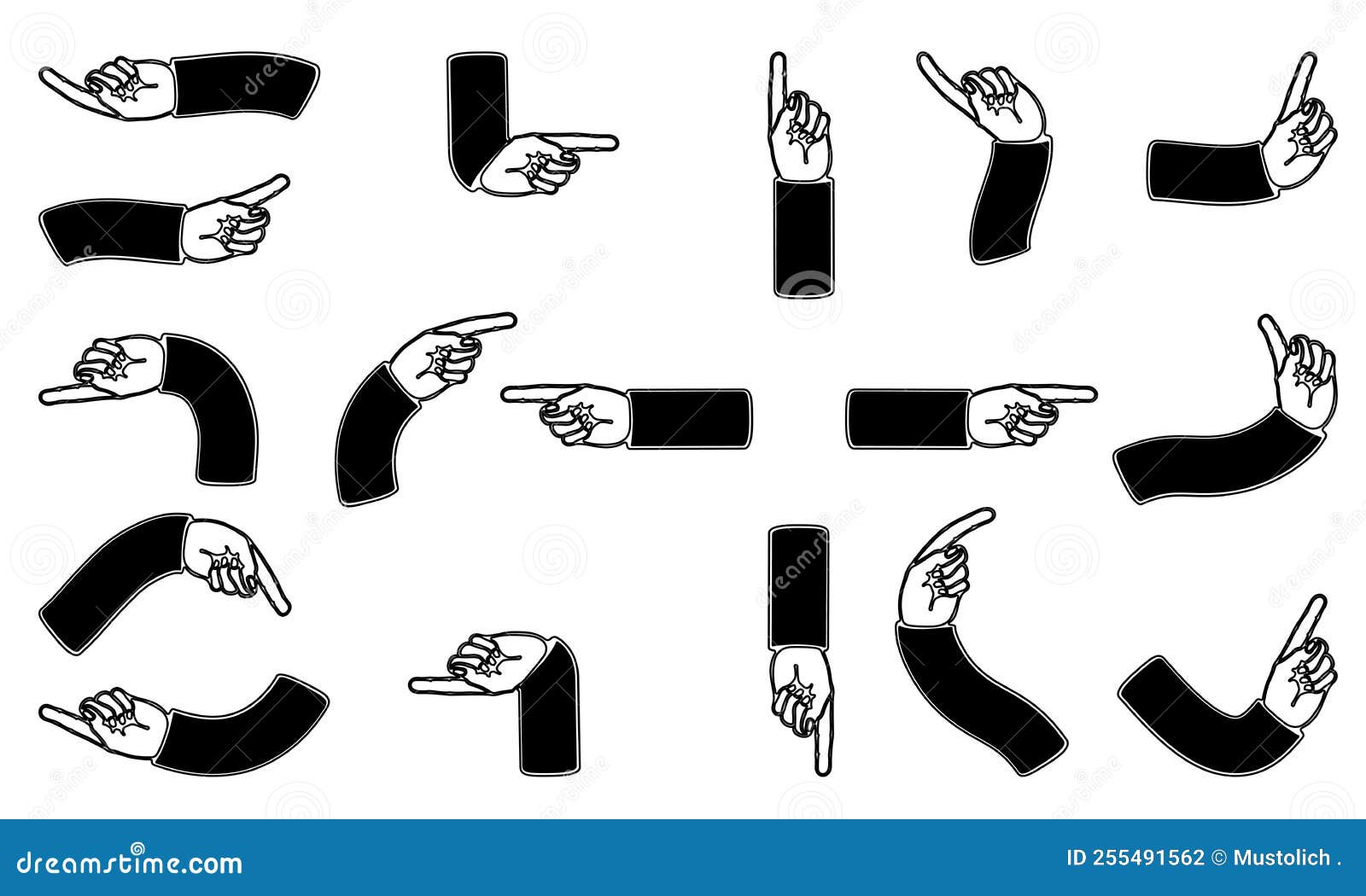 Set of Pointing Finger Silhouettes Stock Illustration - Illustration of ...