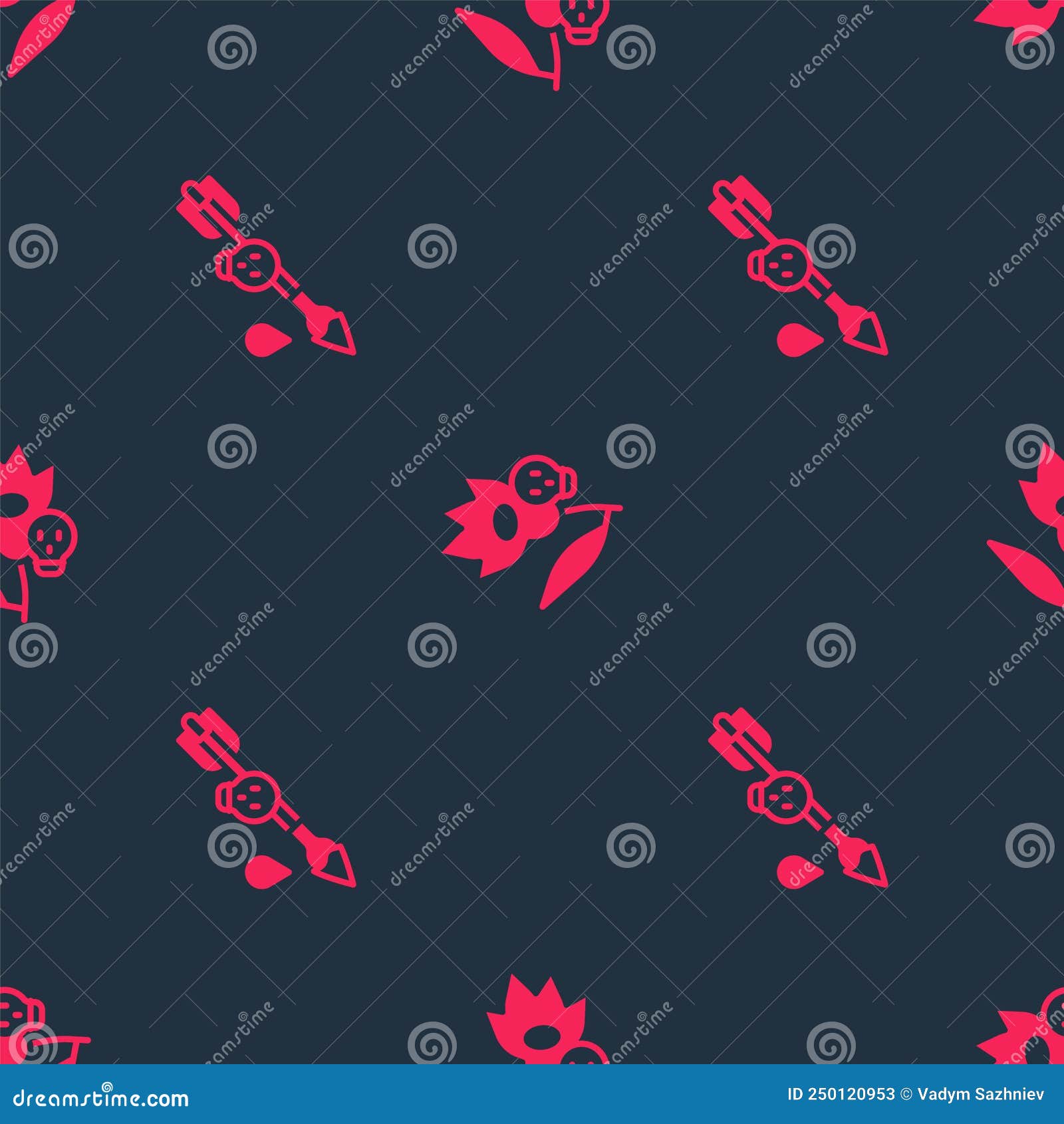 Set Poison on the Arrow and Flower on Seamless Pattern. Vector Stock ...