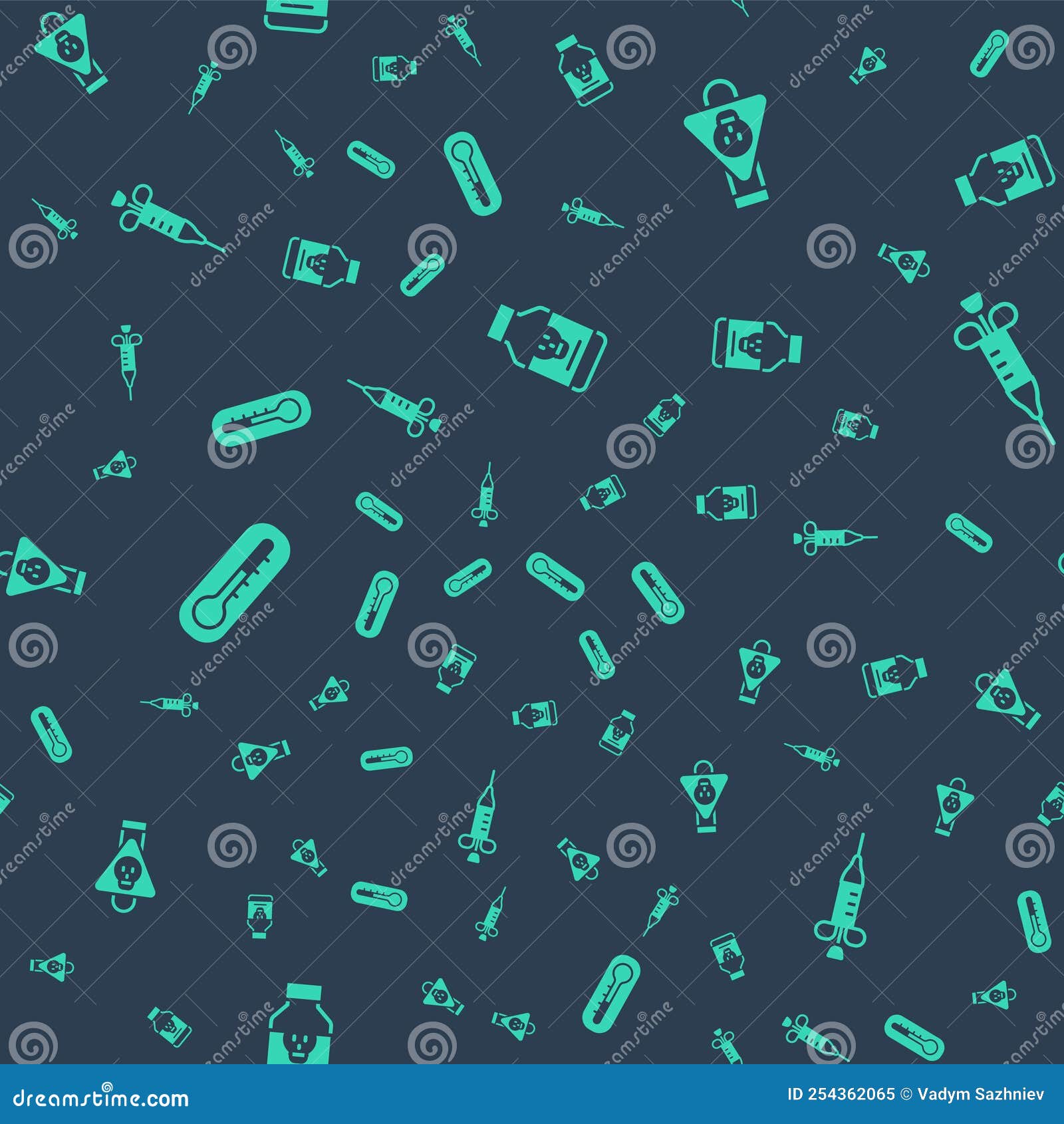 Set Poisoned Pill, Bottle with Potion, Thermometer and Syringe on ...