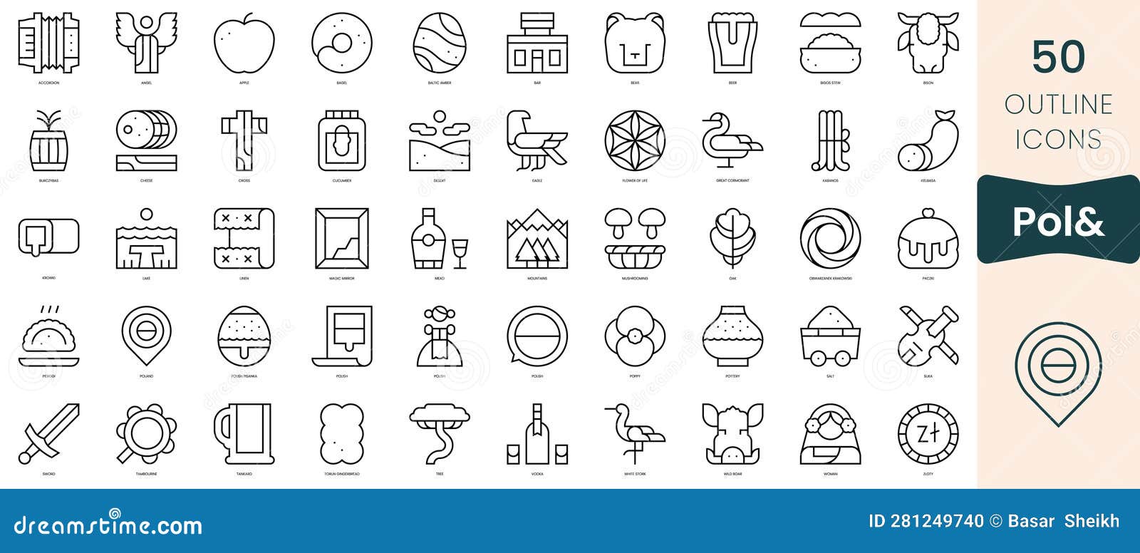 Set of Poland Icons. Thin Linear Style Icons Pack Stock Vector ...
