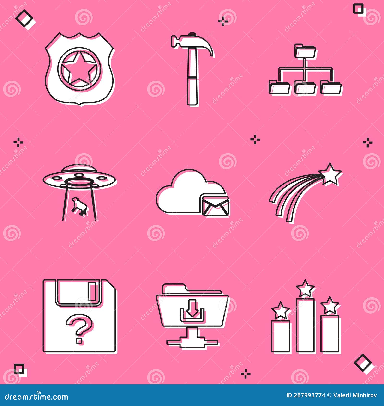 Set Police Badge, Hammer, Folder Tree, UFO Abducts Cow, Cloud Mail ... Set Police Badge, Hammer, Folder Tree, UFO Abducts Cow, Cloud Mail ...